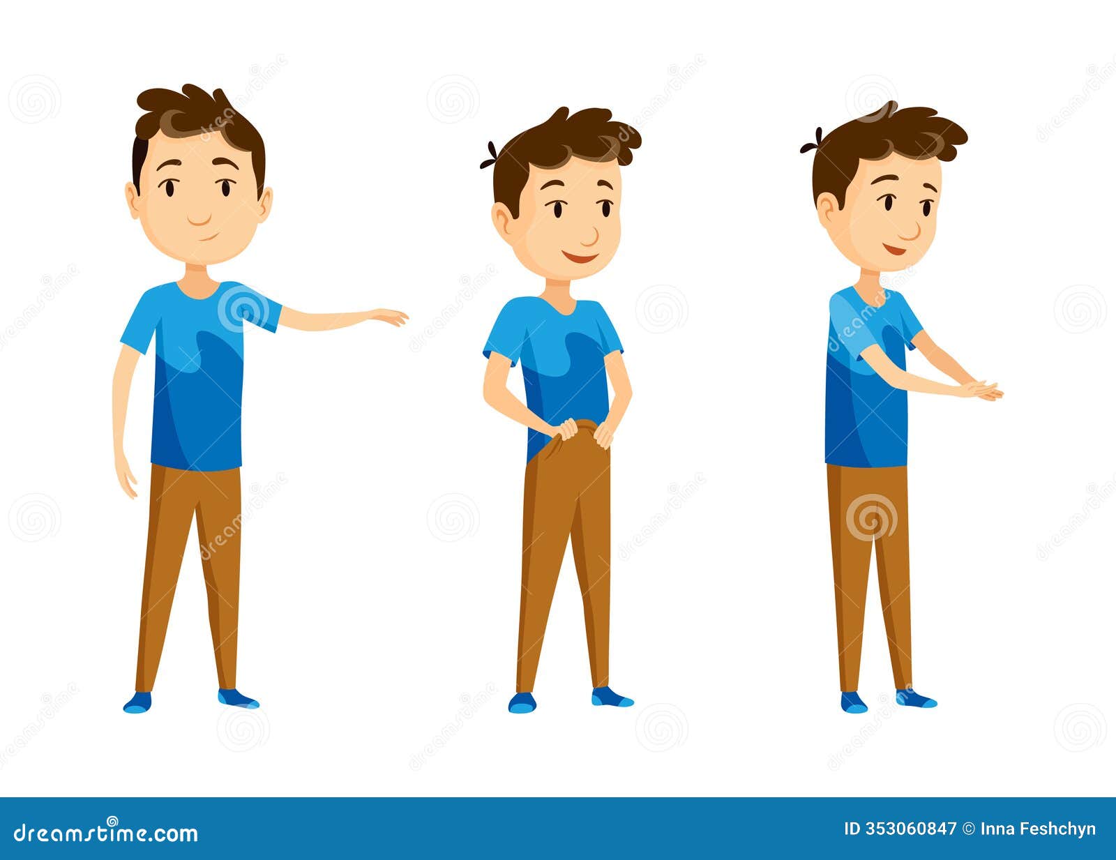 Cartoon Character Boy. Set with Different Postures, Attitudes and Poses ...