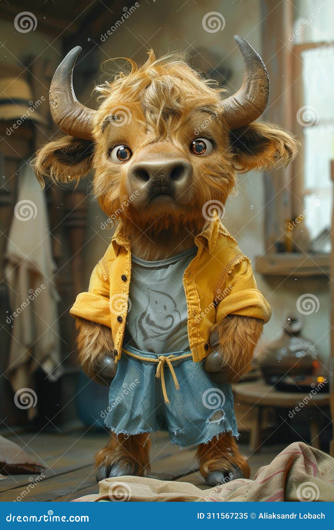 Cartoon Character of a Bull in Clothes. 3d Illustration Stock ...