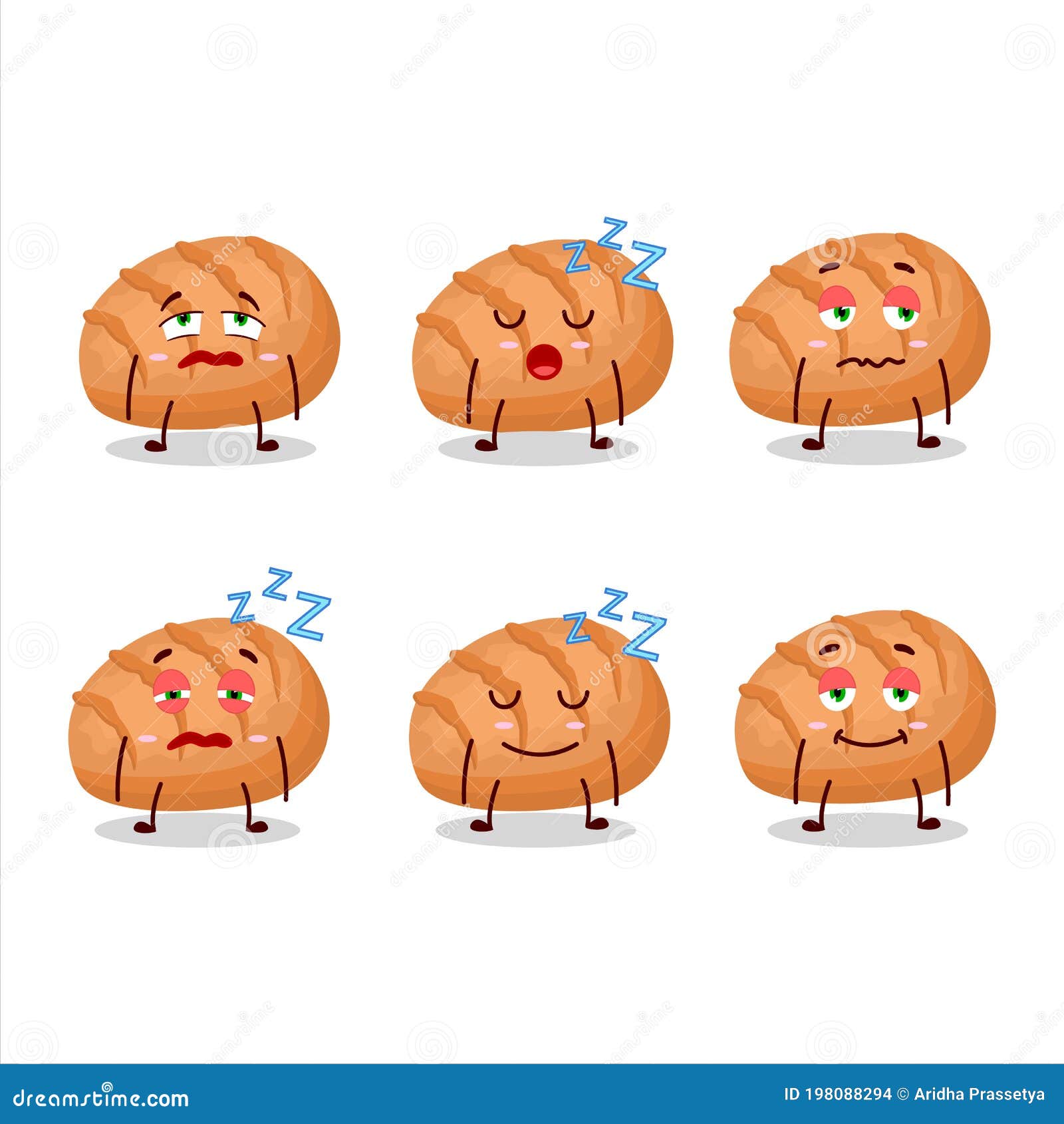 Cartoon Character of Bun Bread with Sleepy Expression Stock Vector ...