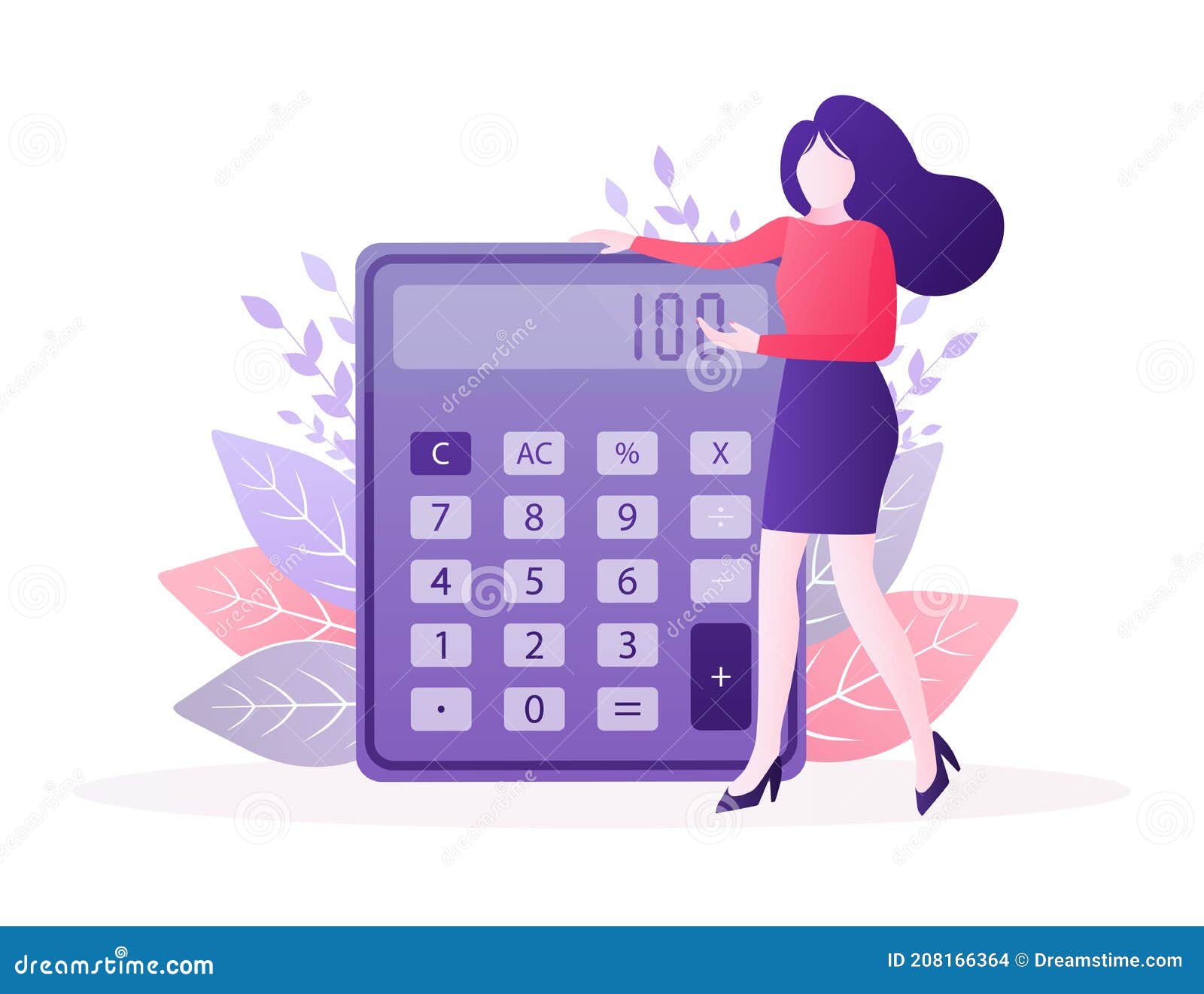 Cartoon Character. Cartoon Character Calculator Girl. Vector ...