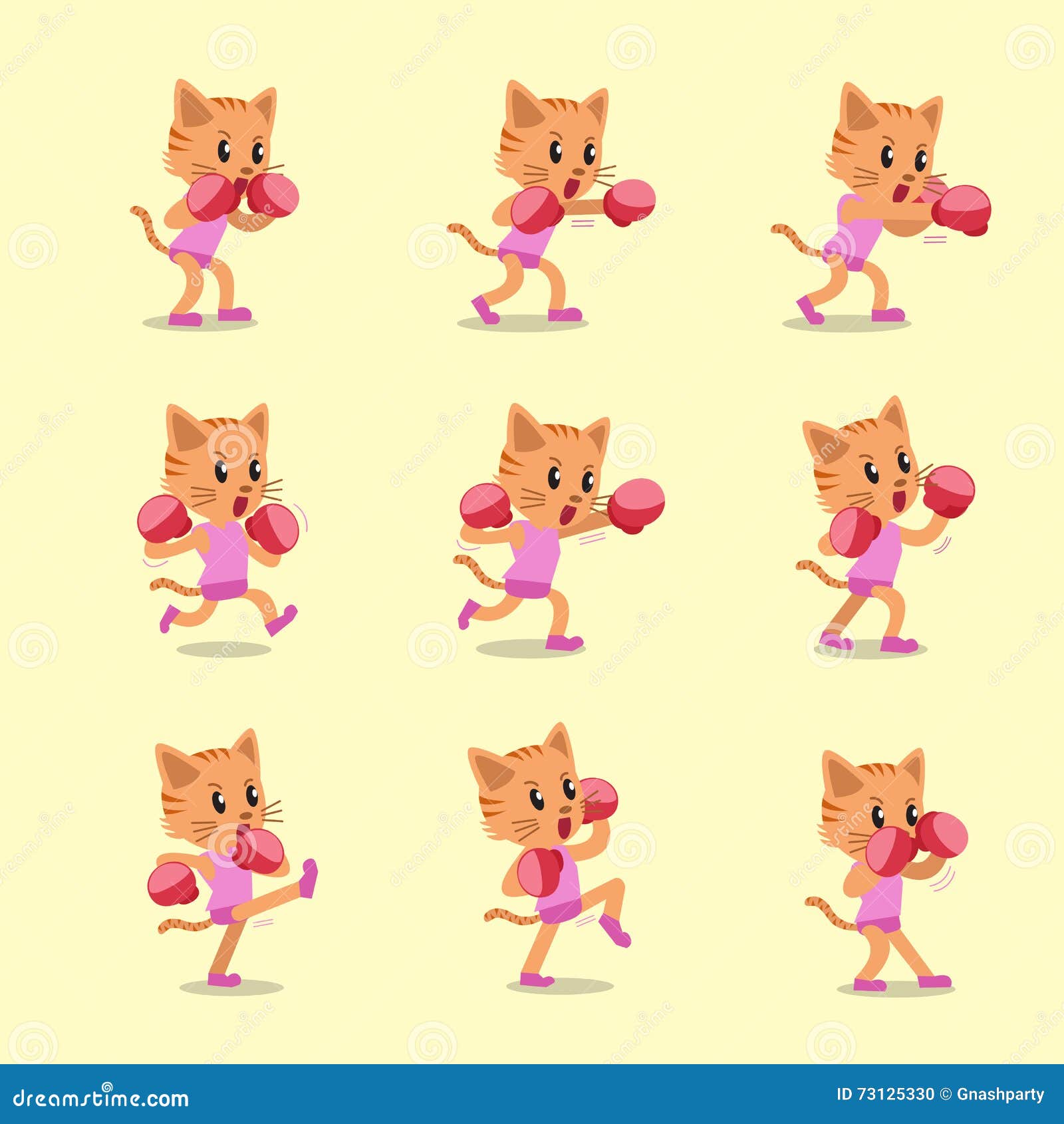 Cartoon Character Cat Doing Kickboxing Workout Set Stock Vector ...