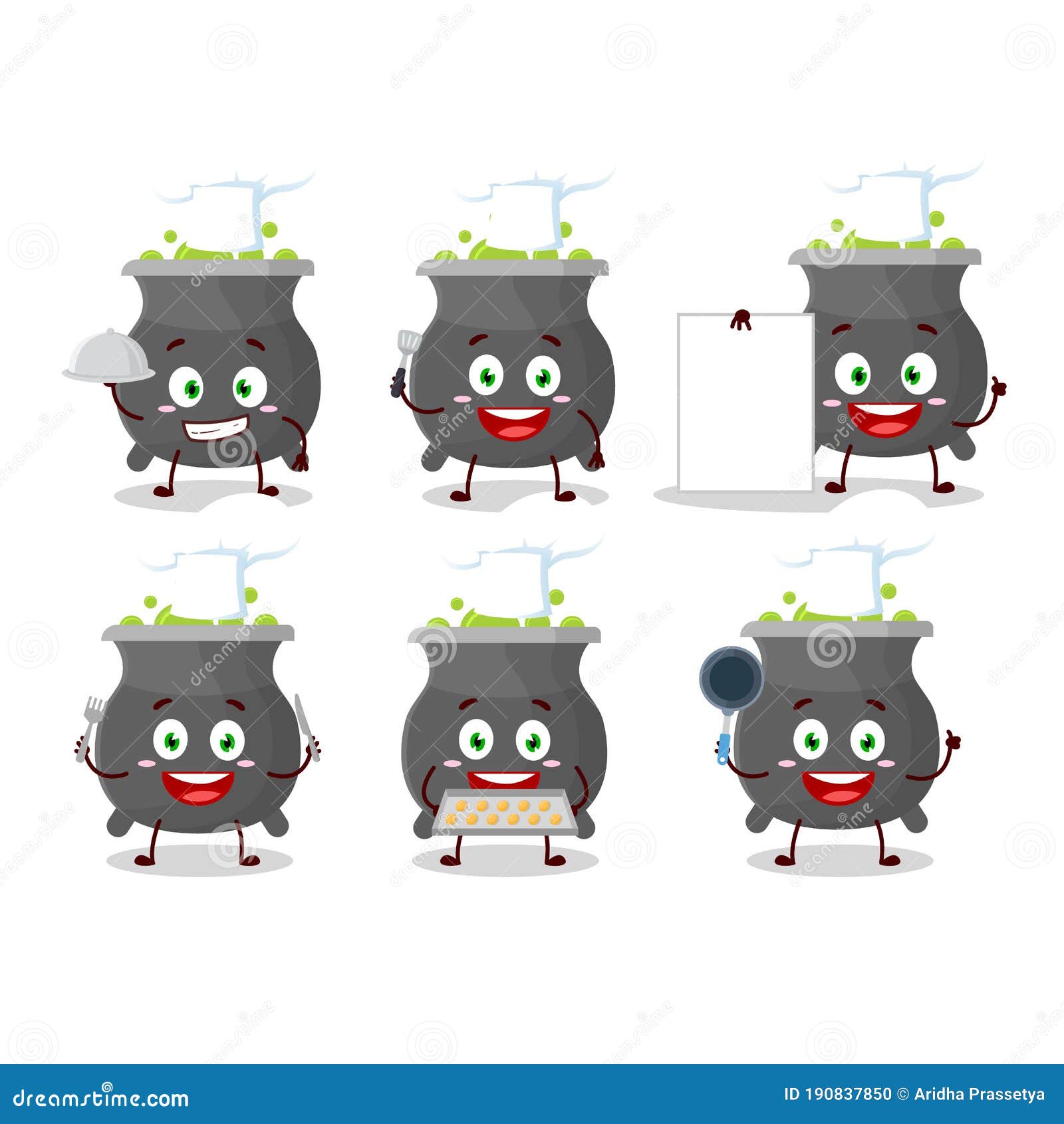 Cartoon Character of Cauldron with Various Chef Emoticons Stock Vector ...