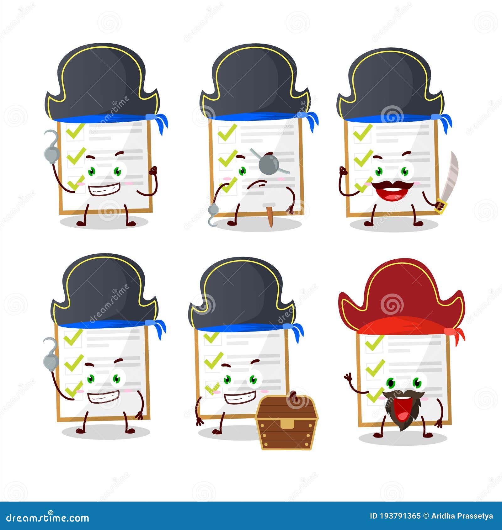 Cartoon Character of Checklist with Various Pirates Emoticons Stock ...