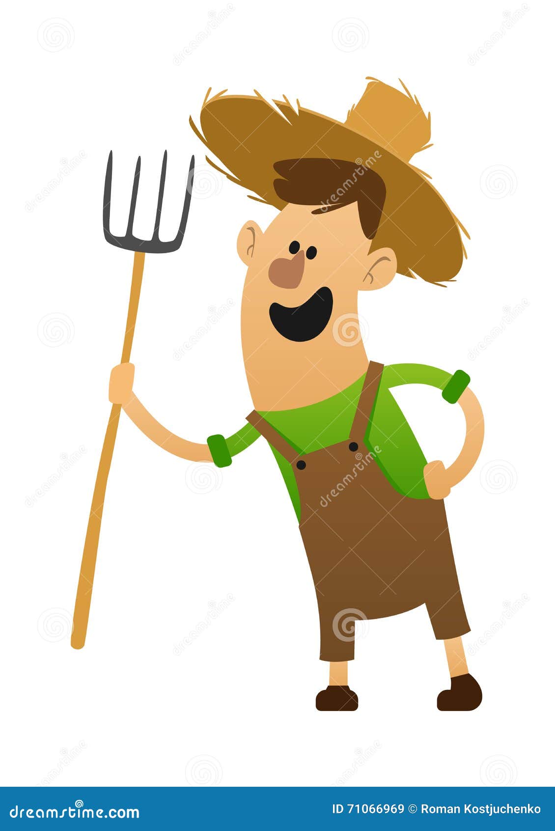 Cartoon Character Cheerful Farmer with a Pitchfork Stock Vector ...