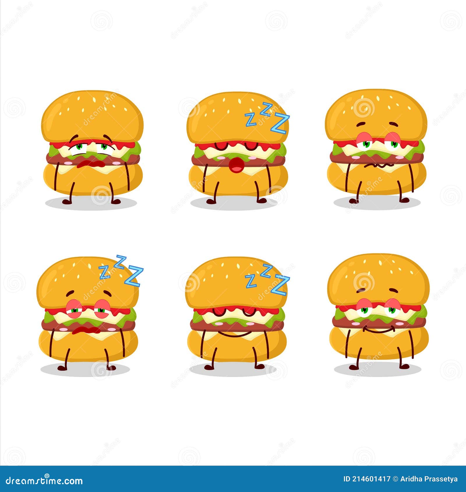 Cartoon Character of Cheeseburger with Sleepy Expression Stock Vector ...