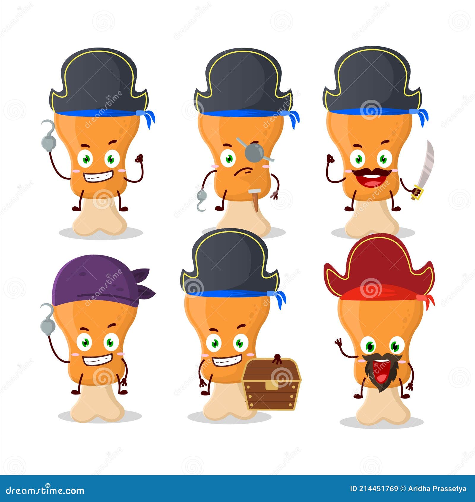 Cartoon Character of Chicken Thight with Various Pirates Emoticons ...