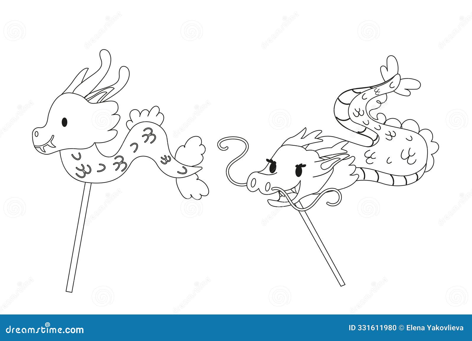Cartoon Character Chinese Dragon Outline Stock Vector - Illustration of ...