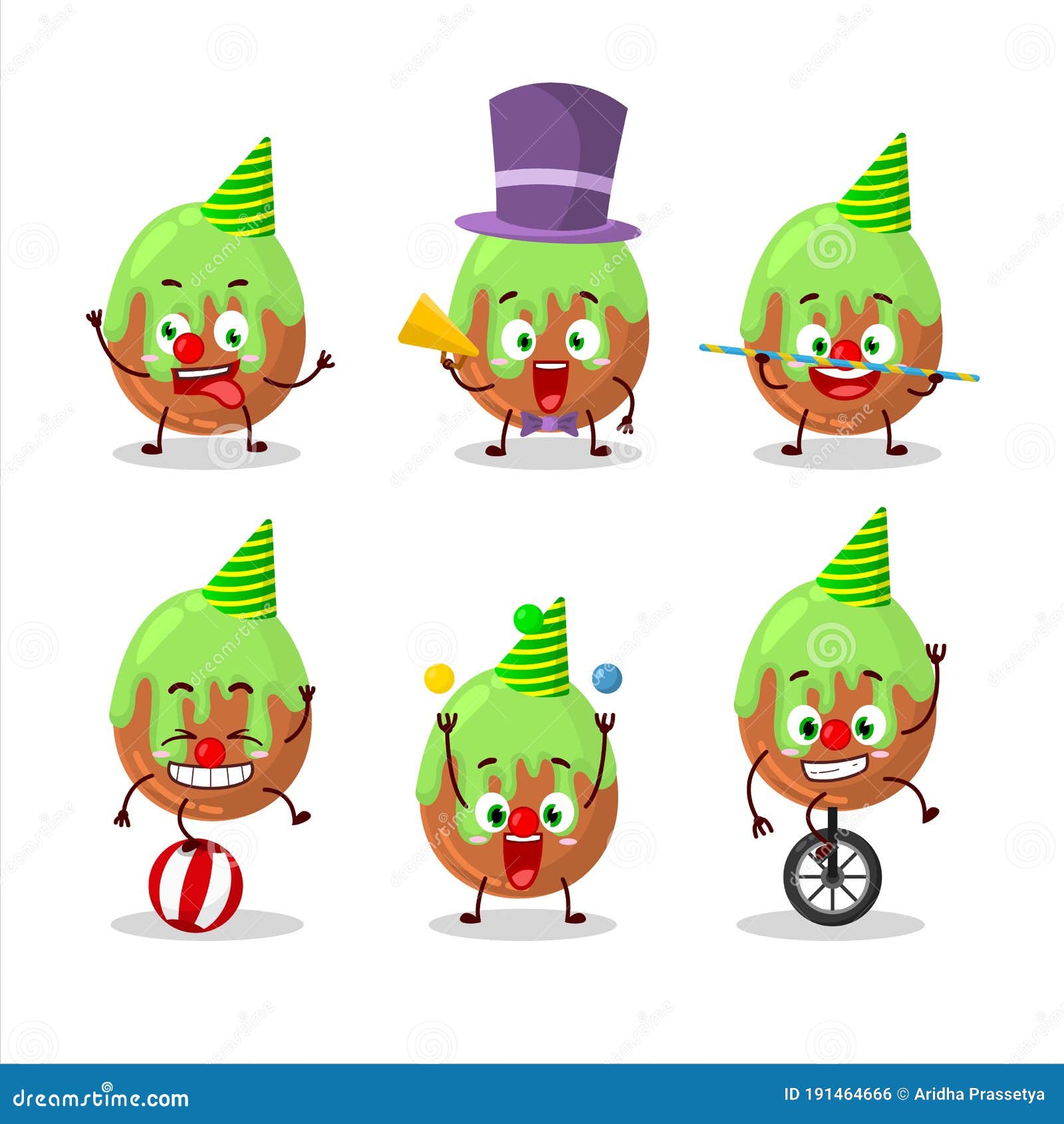 Cartoon Character of Choco Green Candy with Various Circus Shows Stock ...