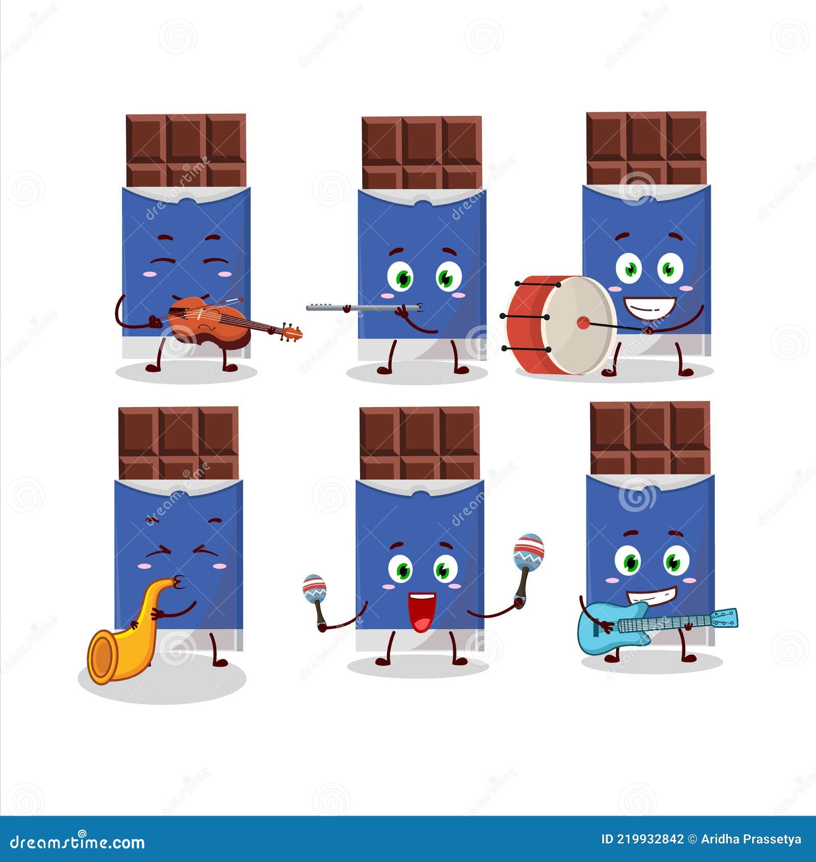 Cartoon Character of Chocolate Bar Playing Some Musical Instruments ...