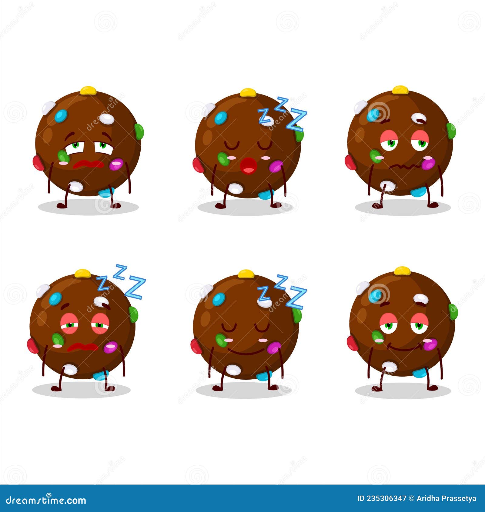 Cartoon Character of Chocolate Candy with Sleepy Expression Stock ...