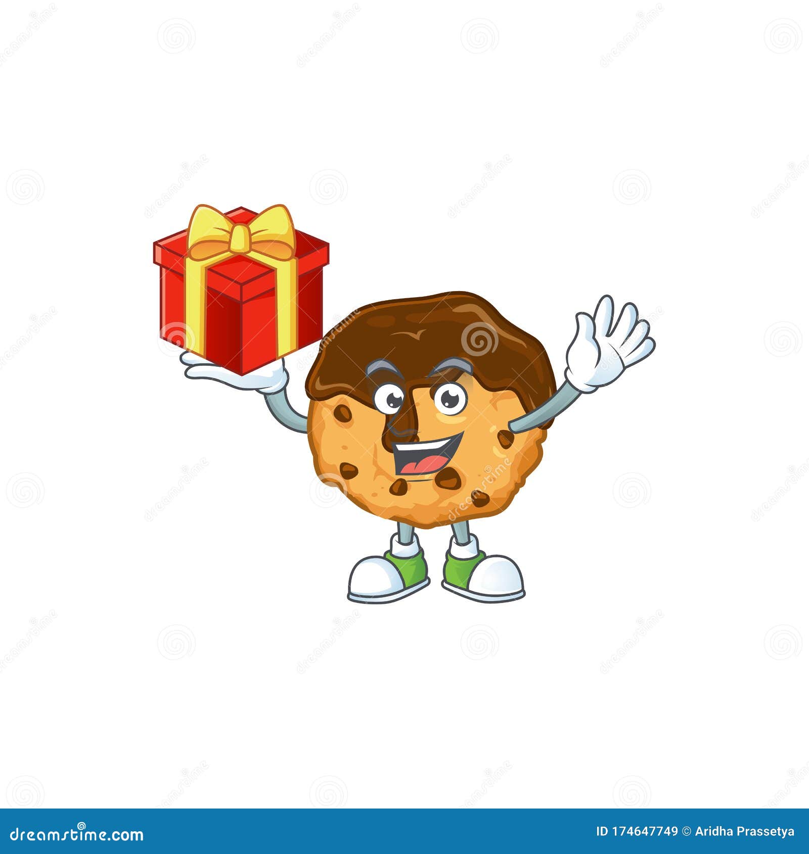 Cartoon Character of Chocolate Chips with Cream with a Box of Gift ...