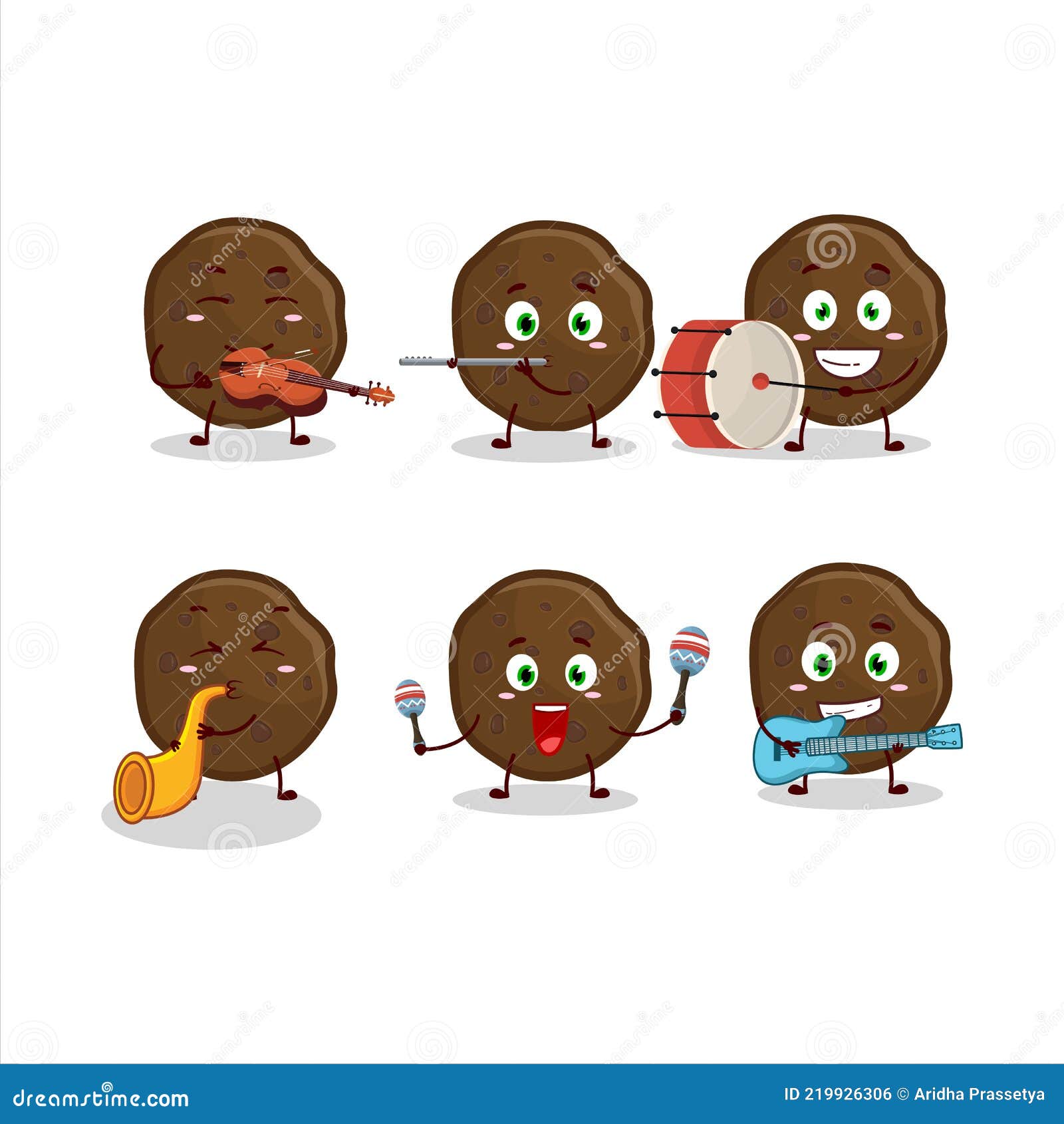 Cartoon Character Of Chocolate Cookies Playing Some Musical Instruments