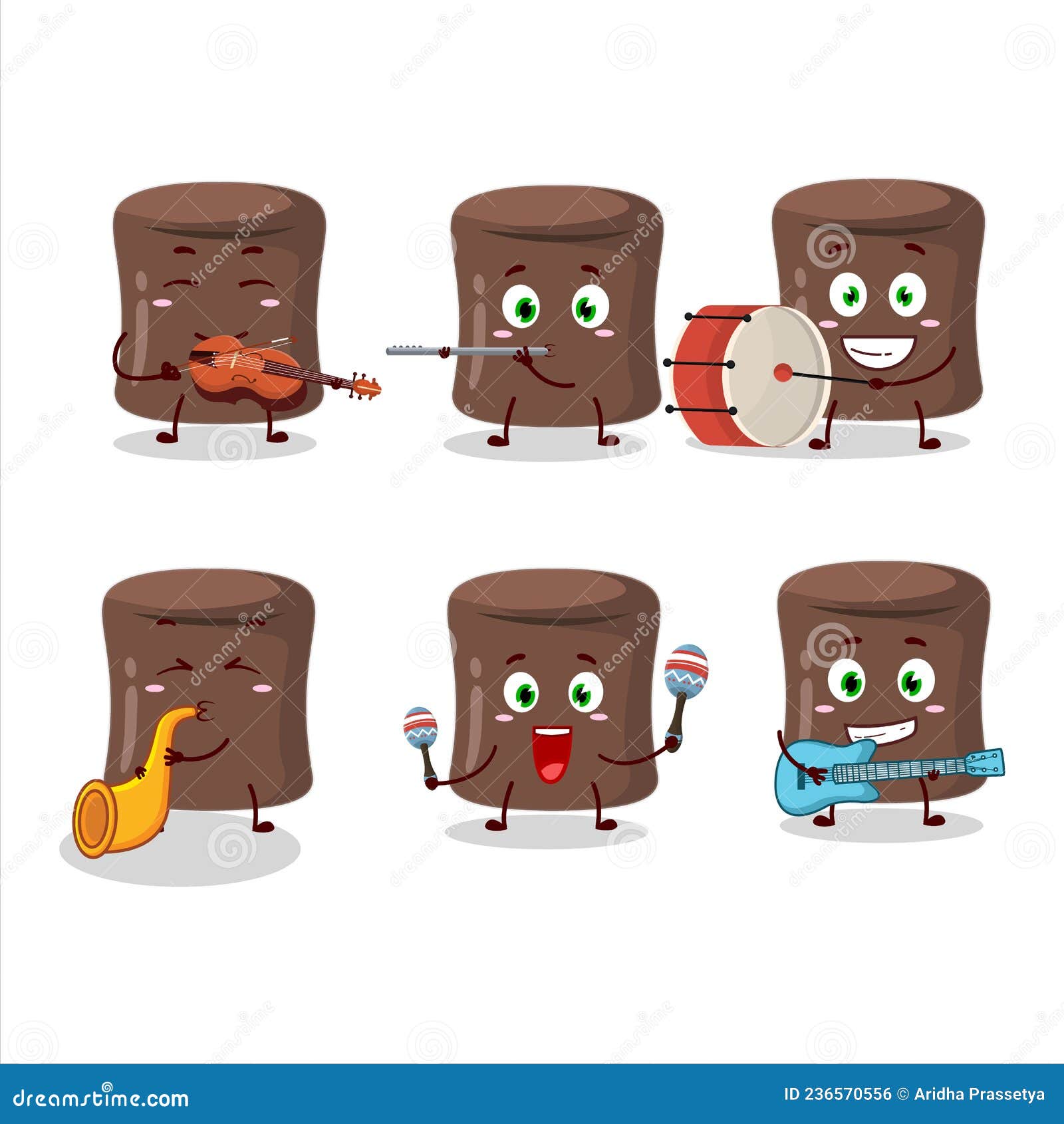 Cartoon Character of Chocolate Marshmallow Playing Some Musical ...