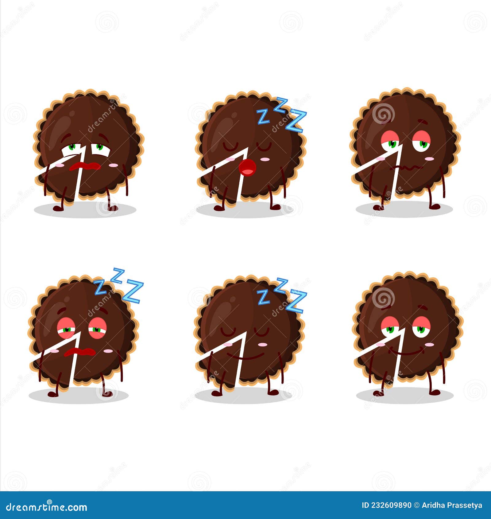 Cartoon Character of Chocolate Tart with Sleepy Expression Stock Vector ...
