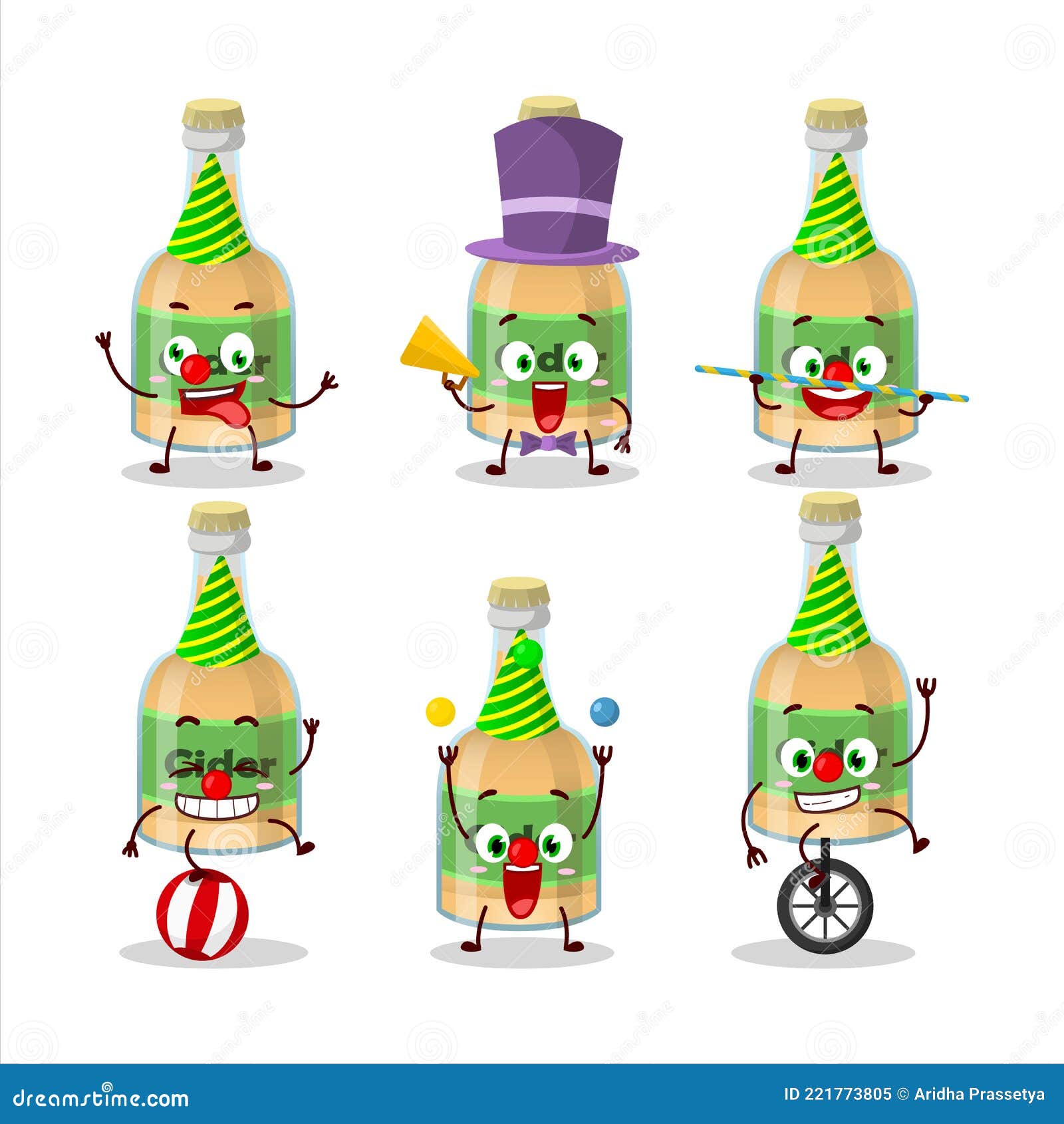 Cartoon Character of Cider Bottle with Various Circus Shows Stock ...