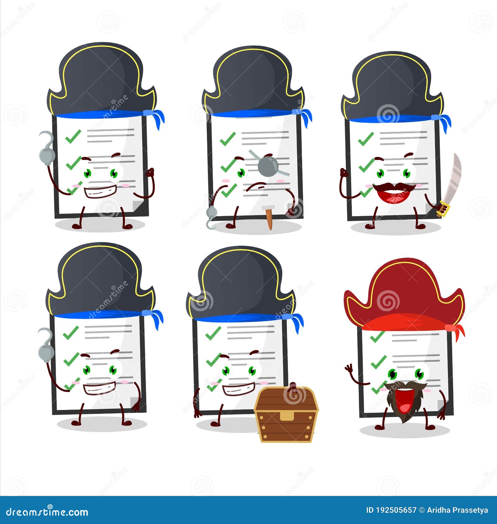 Cartoon Character of Clipboard with Checklist with Various Pirates ...