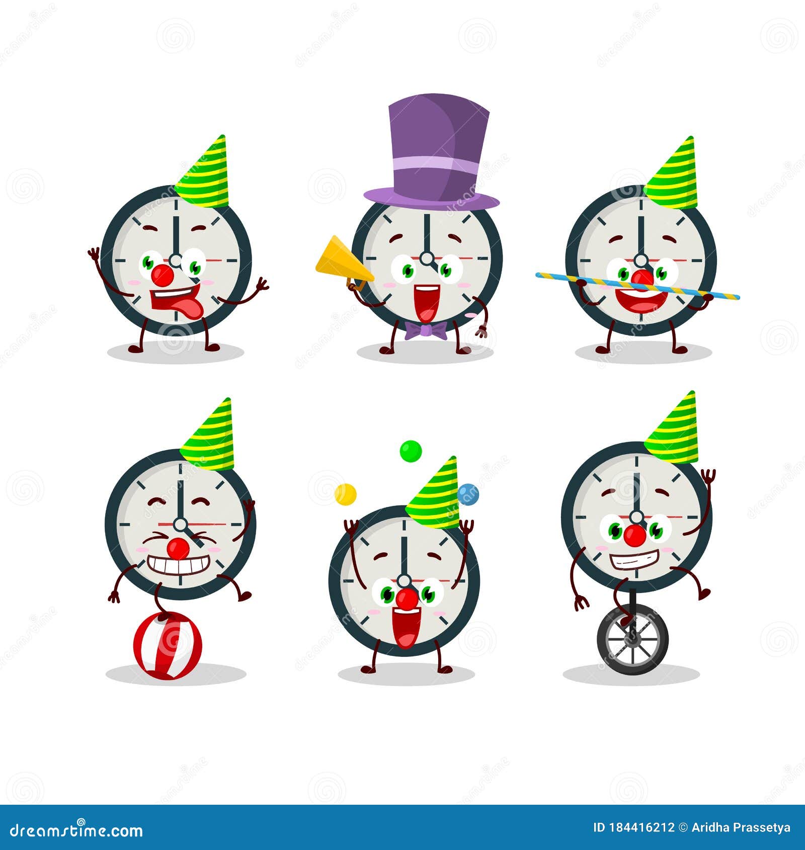 Cartoon Character of Clock with Various Circus Shows Stock Vector ...