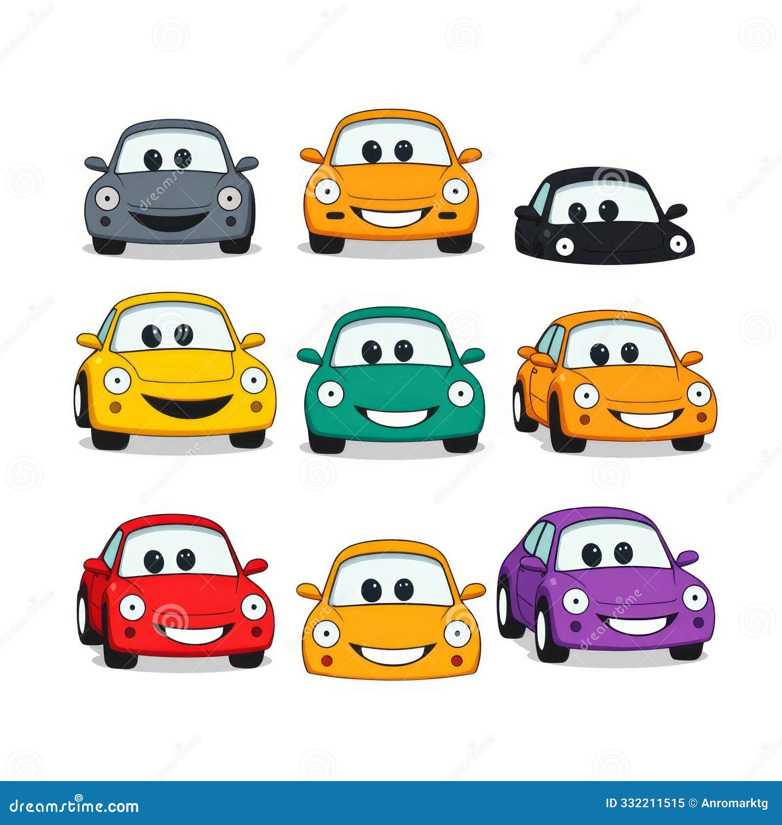Set of Happy Smiling Cars Cartoon Character Collection of Funny ...