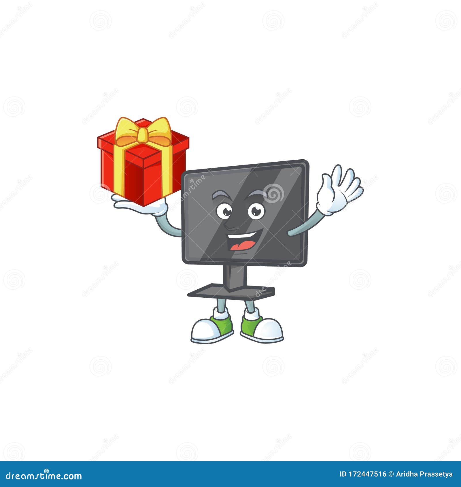 Cartoon Character of Computer Screen with a Box of Gift Stock Vector ...