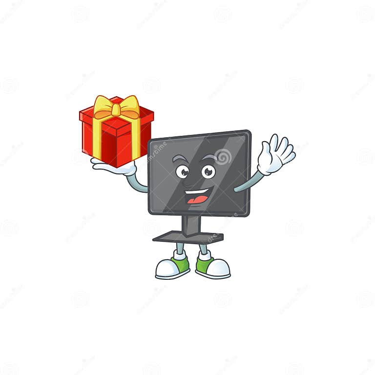 Cartoon Character of Computer Screen with a Box of Gift Stock Vector ...
