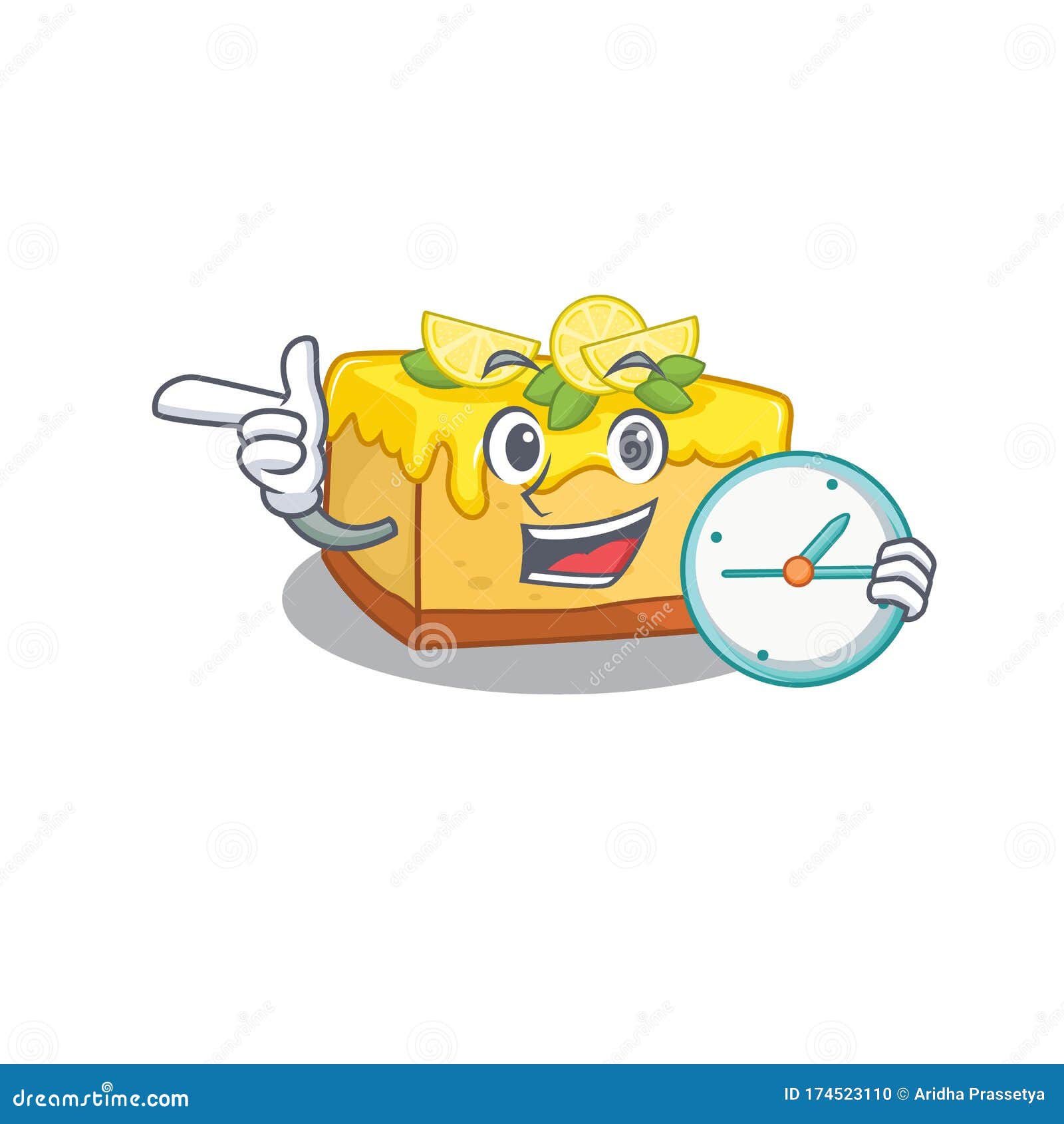 Cartoon Character Concept Lemon Cheesecake Having Clock Stock Vector ...