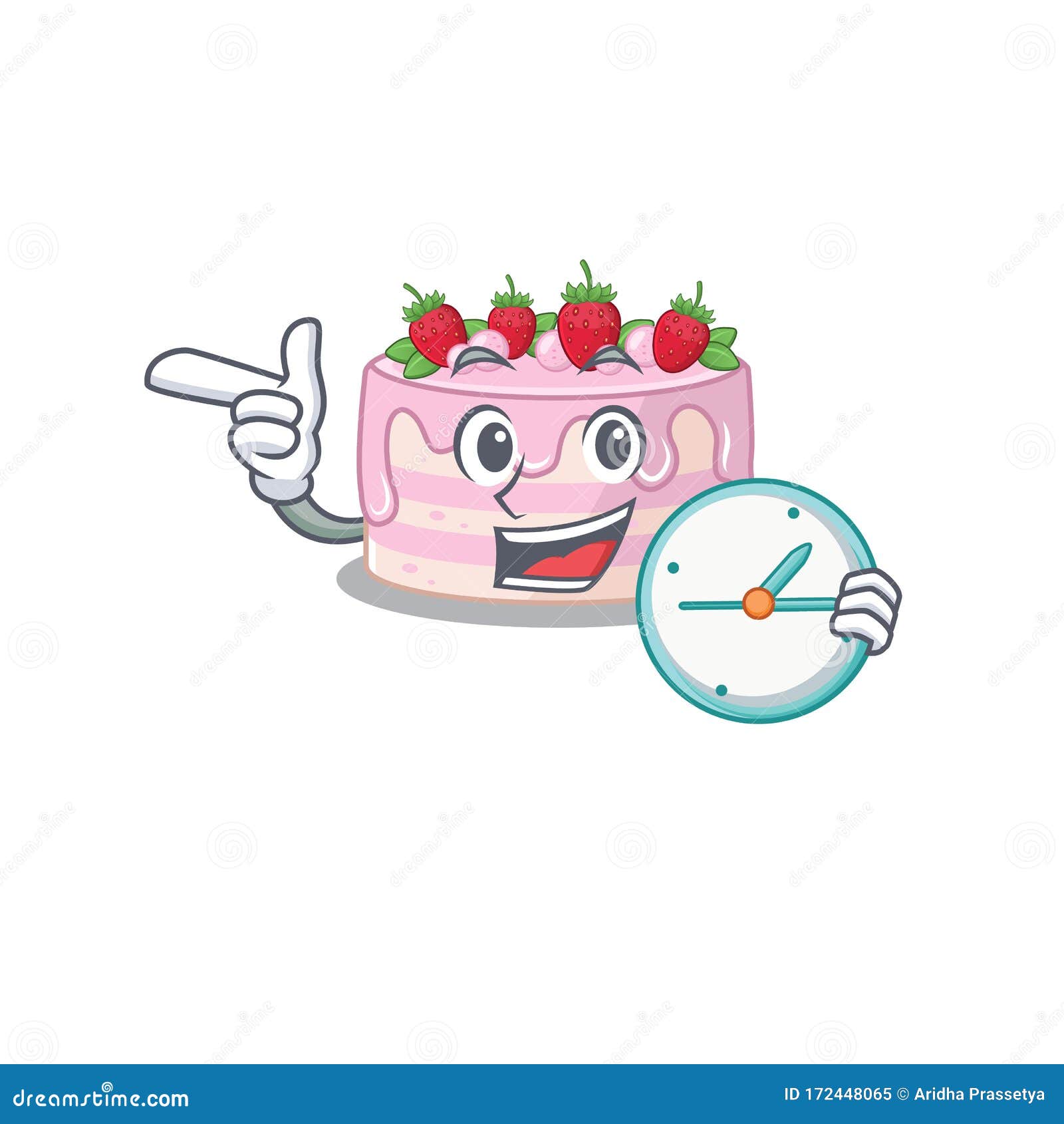 Cartoon Character Concept Strawberry Cake Having Clock Stock Vector ...
