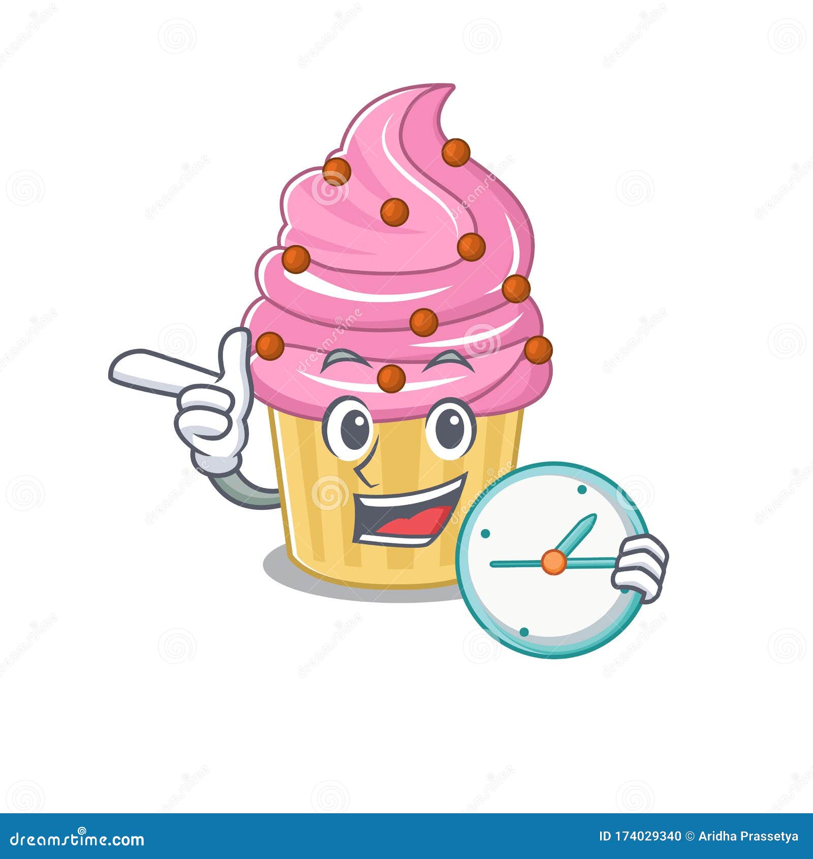 Cartoon Character Concept Strawberry Cupcake Having Clock Stock Vector ...