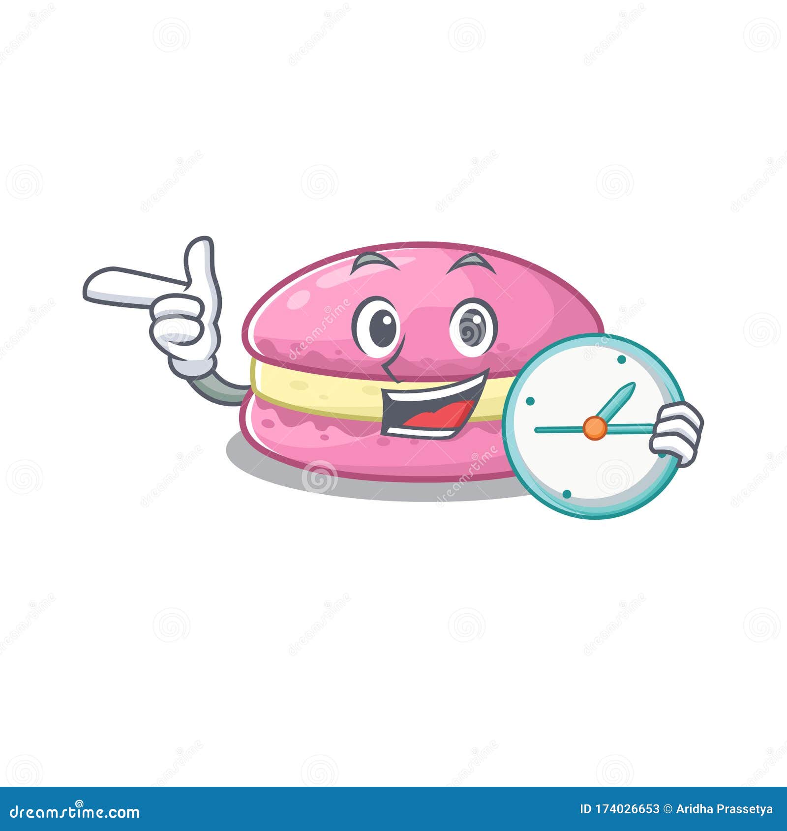 Cartoon Character Concept Strawberry Macarons Having Clock Stock Vector ...