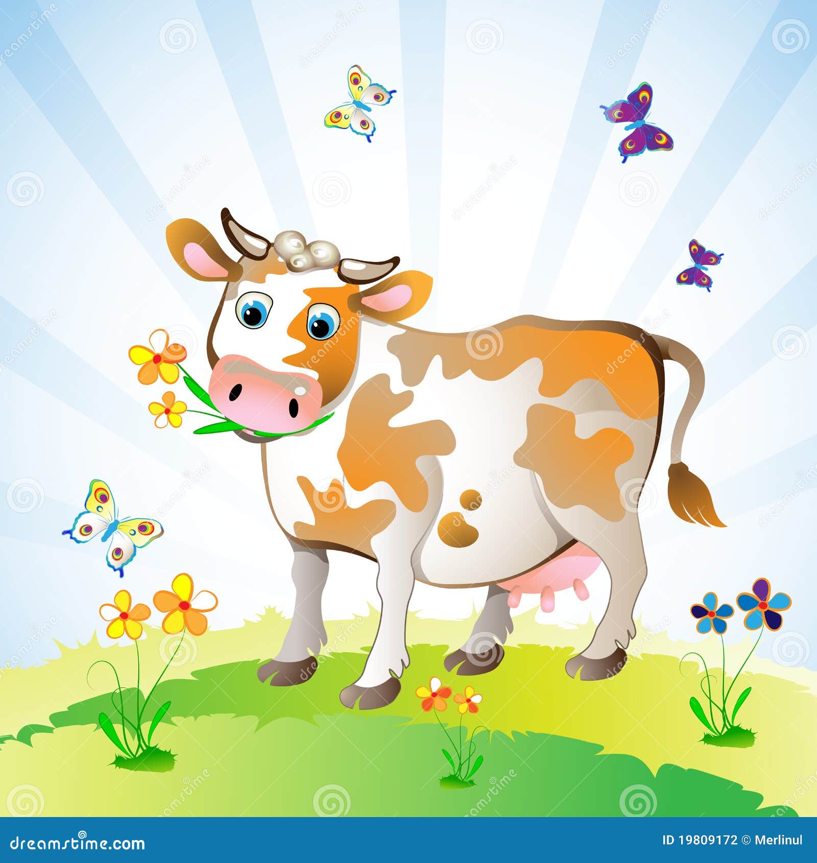 Cartoon character of cow stock vector. Illustration of flower - 19809172