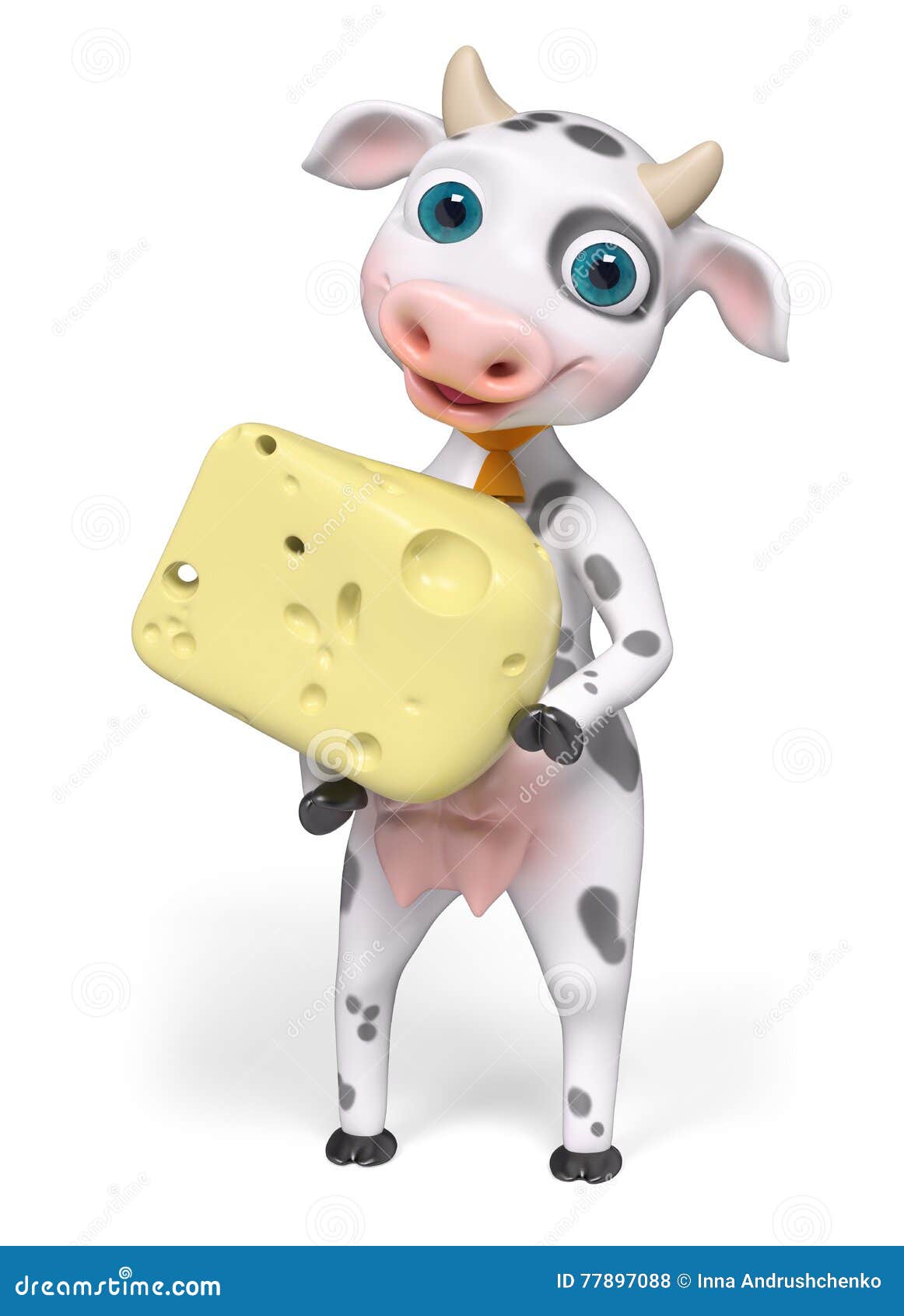 Cartoon Character Cow Holding Cheese 3d Rendering Stock Illustration ...