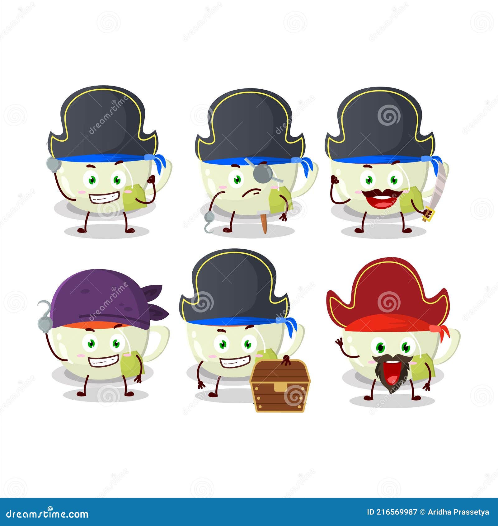 Cartoon Character of Cup of Tea with Various Pirates Emoticons Stock ...