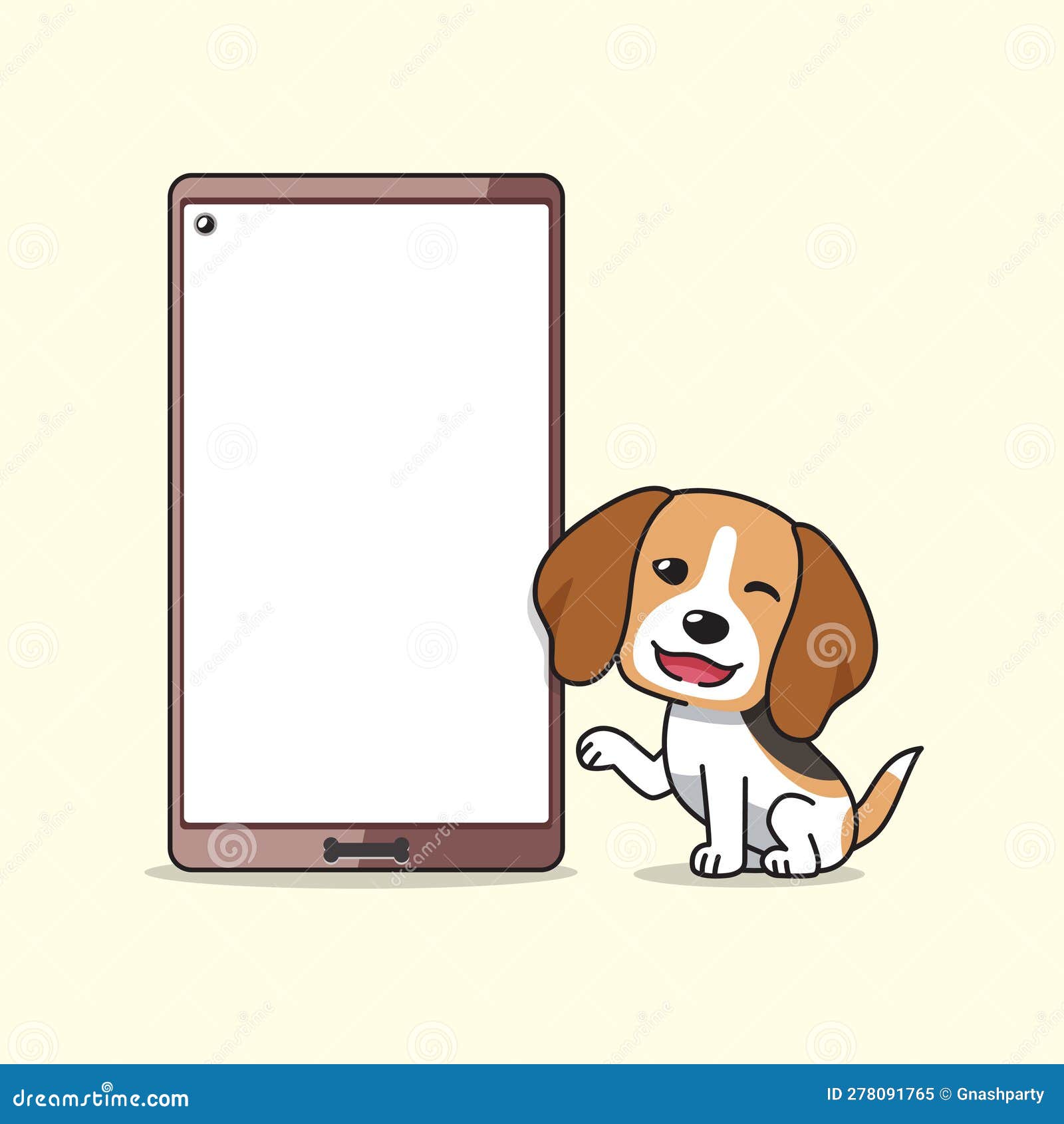 Cartoon Character Cute Beagle Dog and Smartphone Stock Vector ...