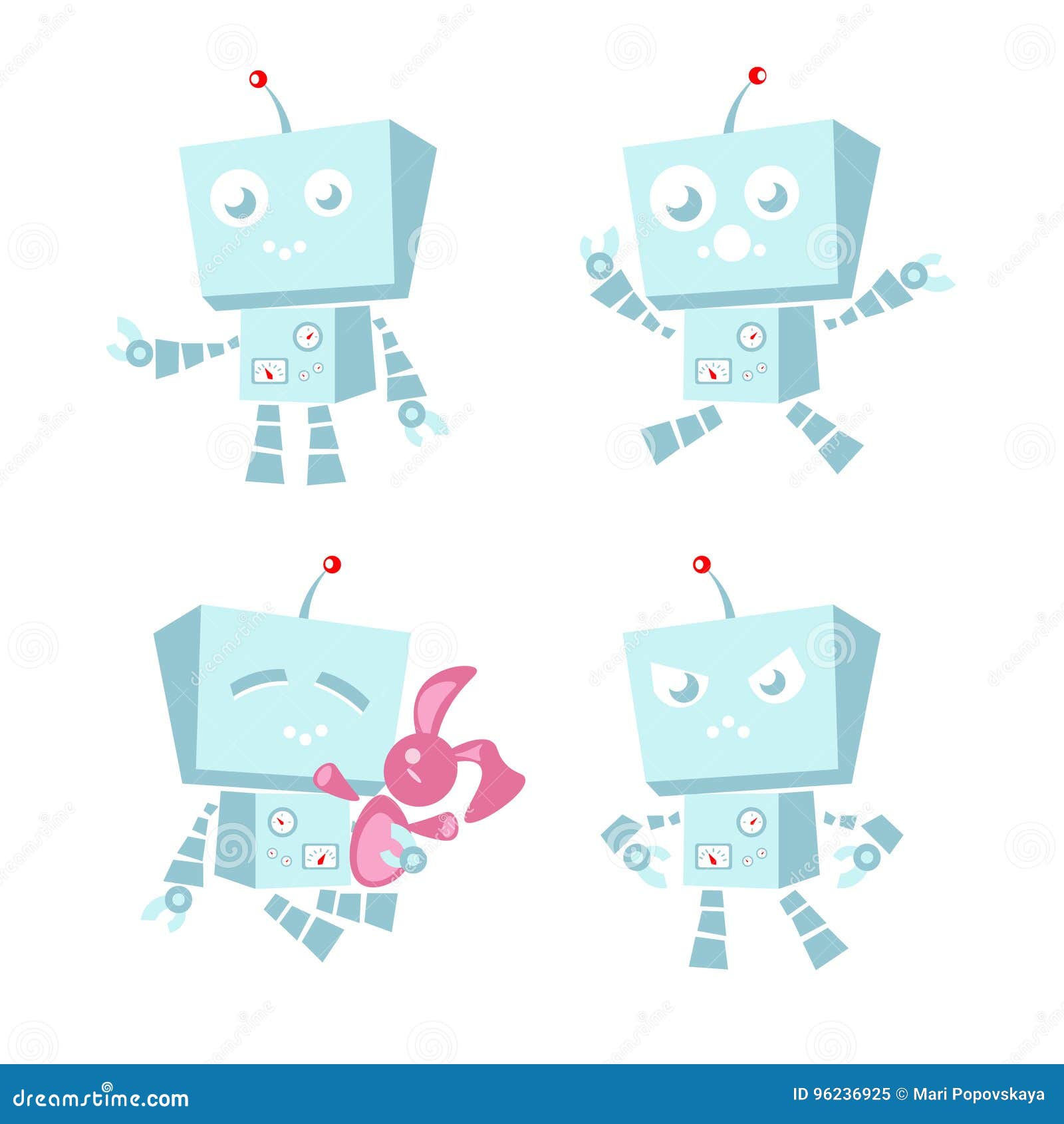 Cartoon Character Cute Blue Robot Stock Vector - Illustration of cyborg ...