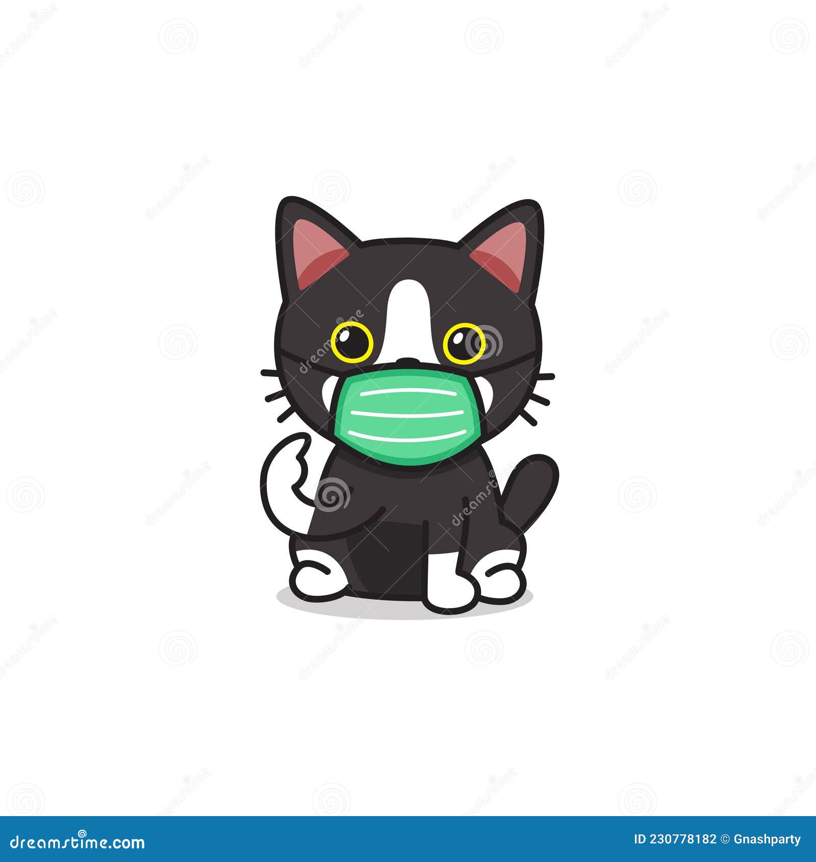 Cartoon Character Cute Cat Wearing Protective Face Mask Stock Vector ...