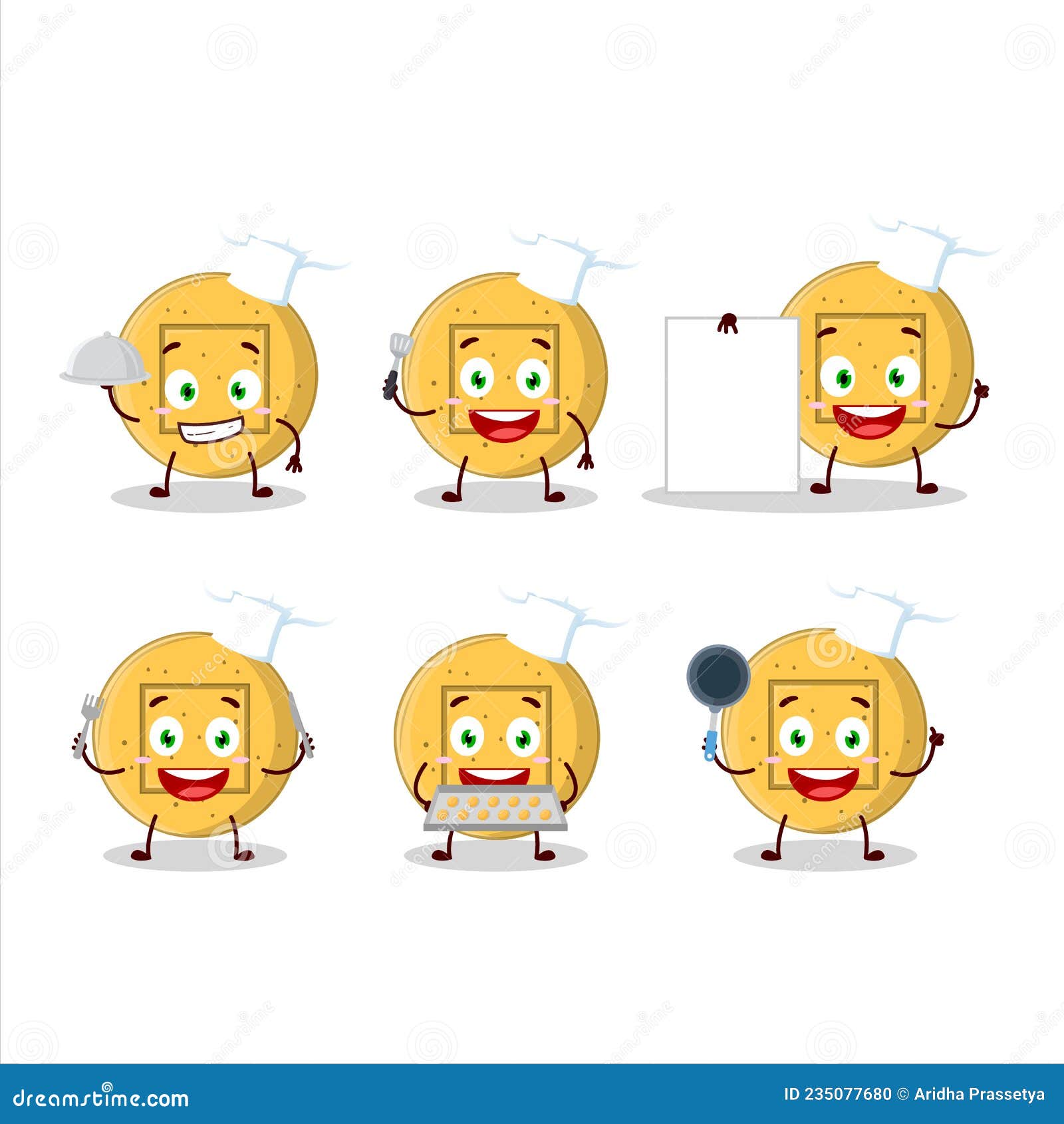 Cartoon Character of Dalgona Candy Square with Various Chef Emoticons ...