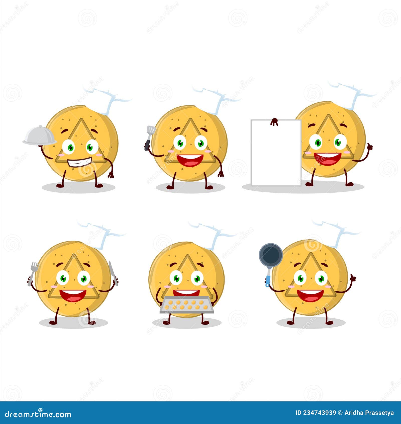 Cartoon Character of Dalgona Candy Triangle with Various Chef Emoticons ...
