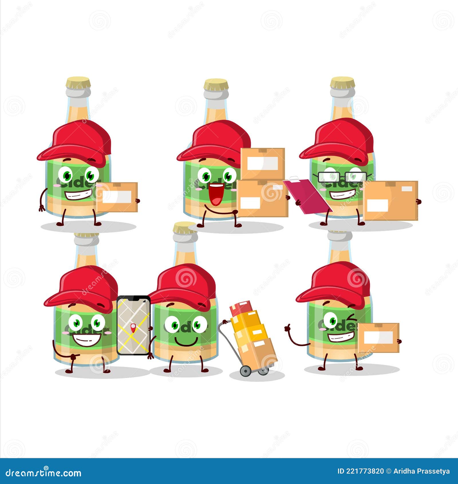 Cartoon Character Design of Cider Bottle Working As a Courier Stock ...