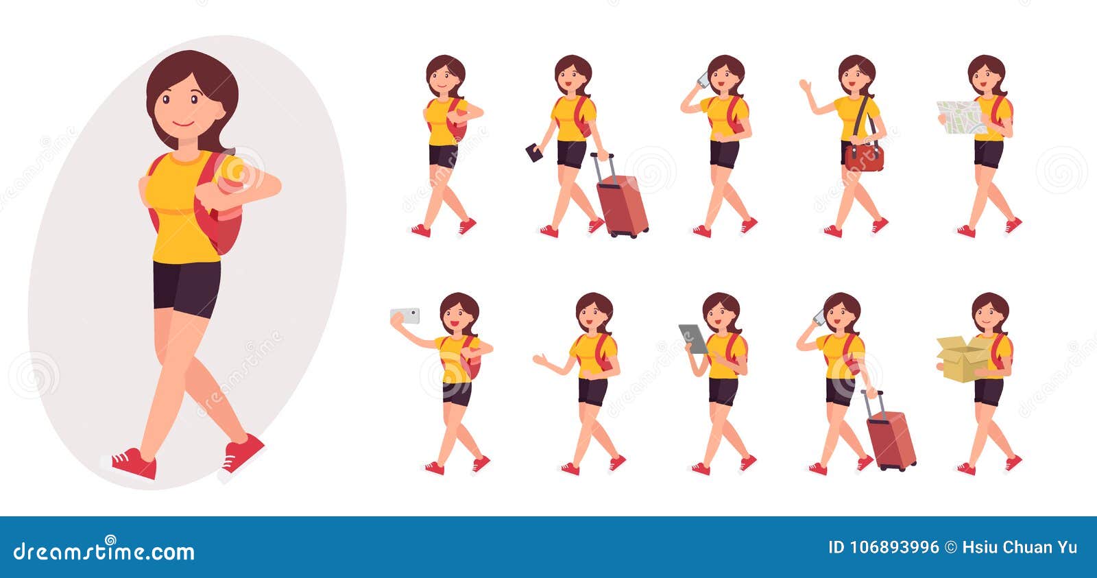 Cartoon Character Design Female Collection in Ten Different Pose Stock ...