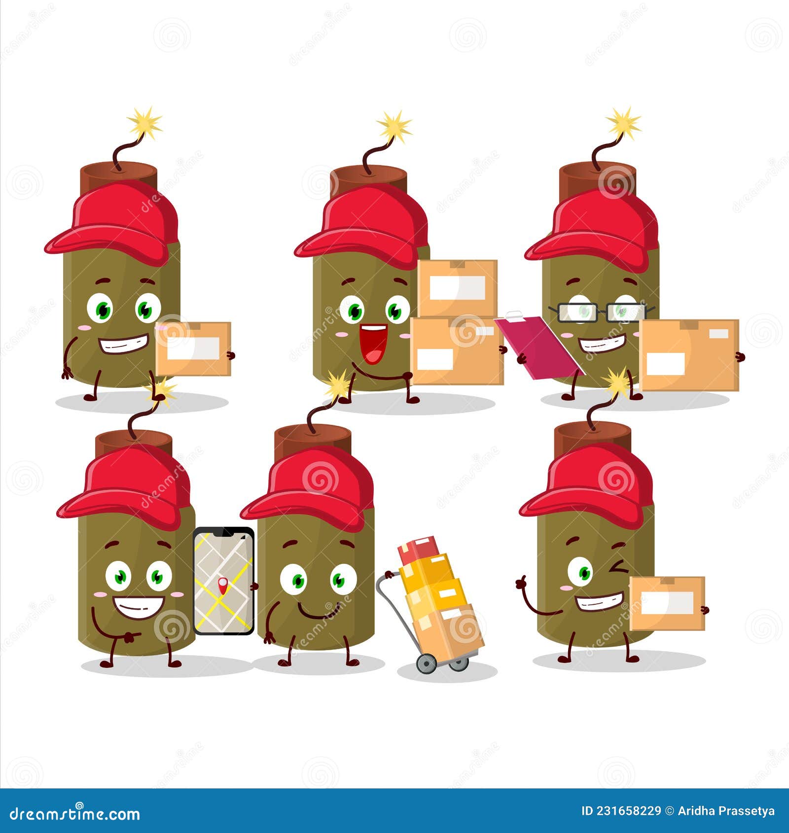 Cartoon Character Design of Firecracker Explosive Working As a Courier ...