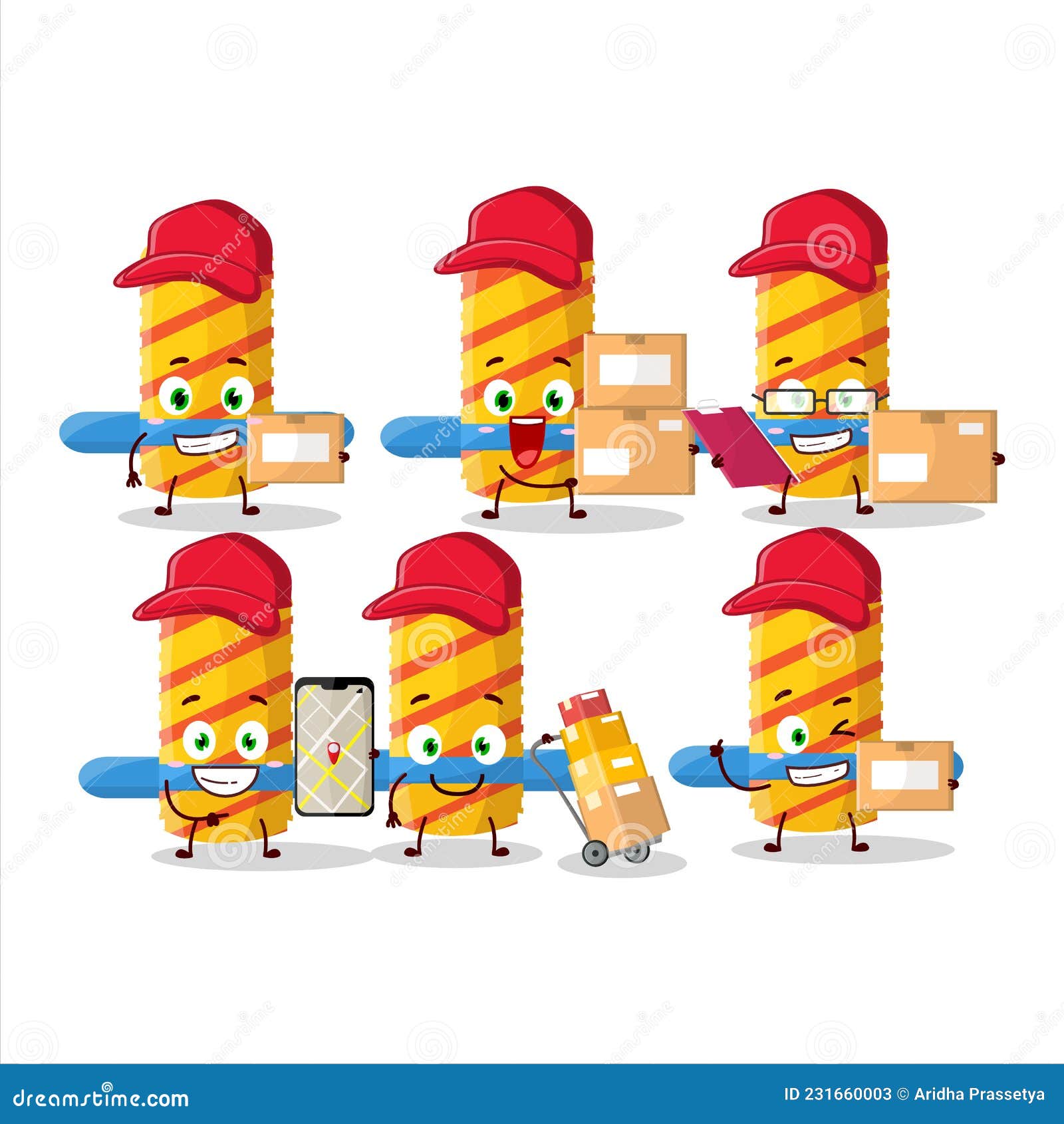 Cartoon Character Design of Firework Spinner Working As a Courier Stock ...