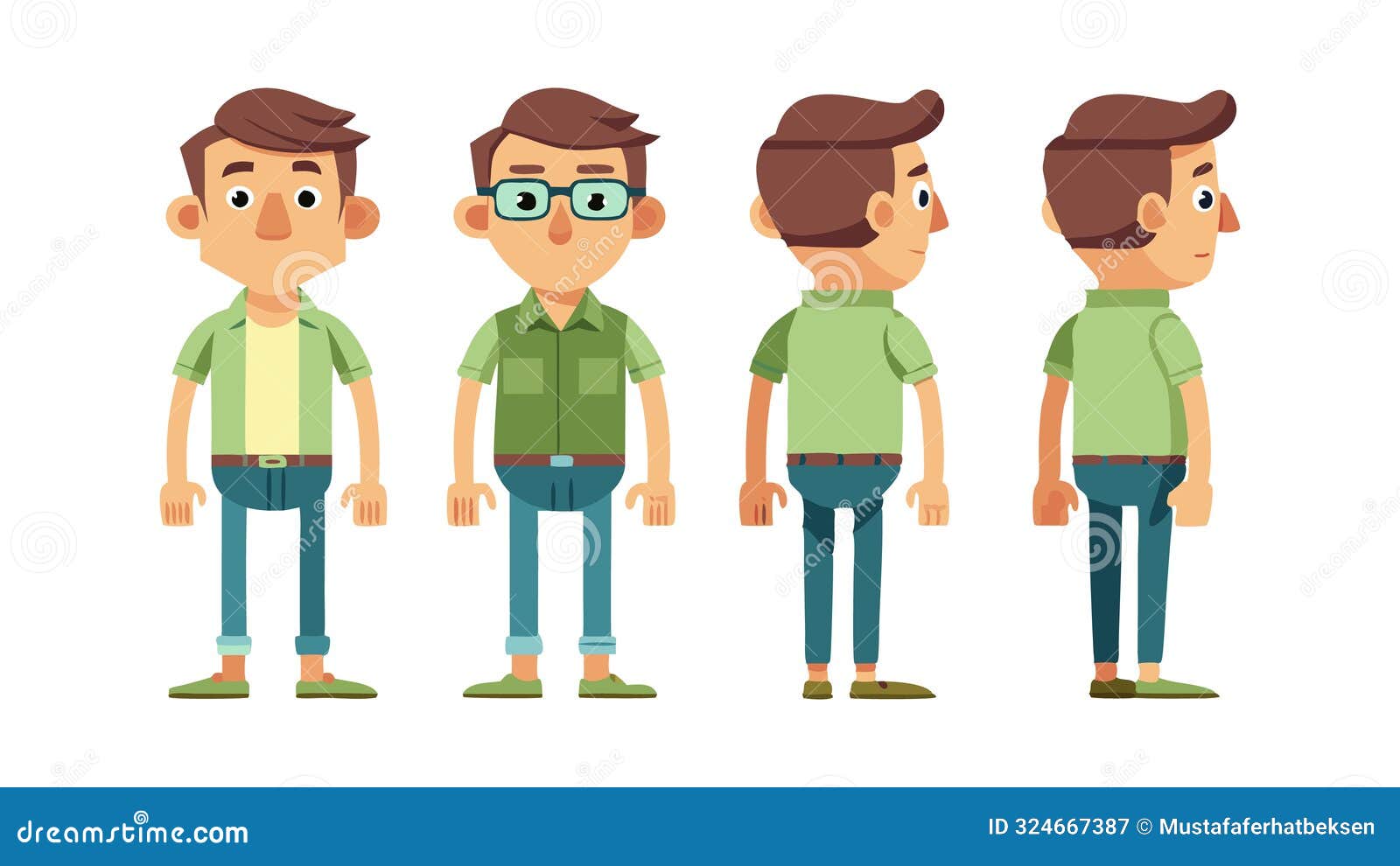 Cartoon Character Design with Four Different Views, Front, Back, and ...