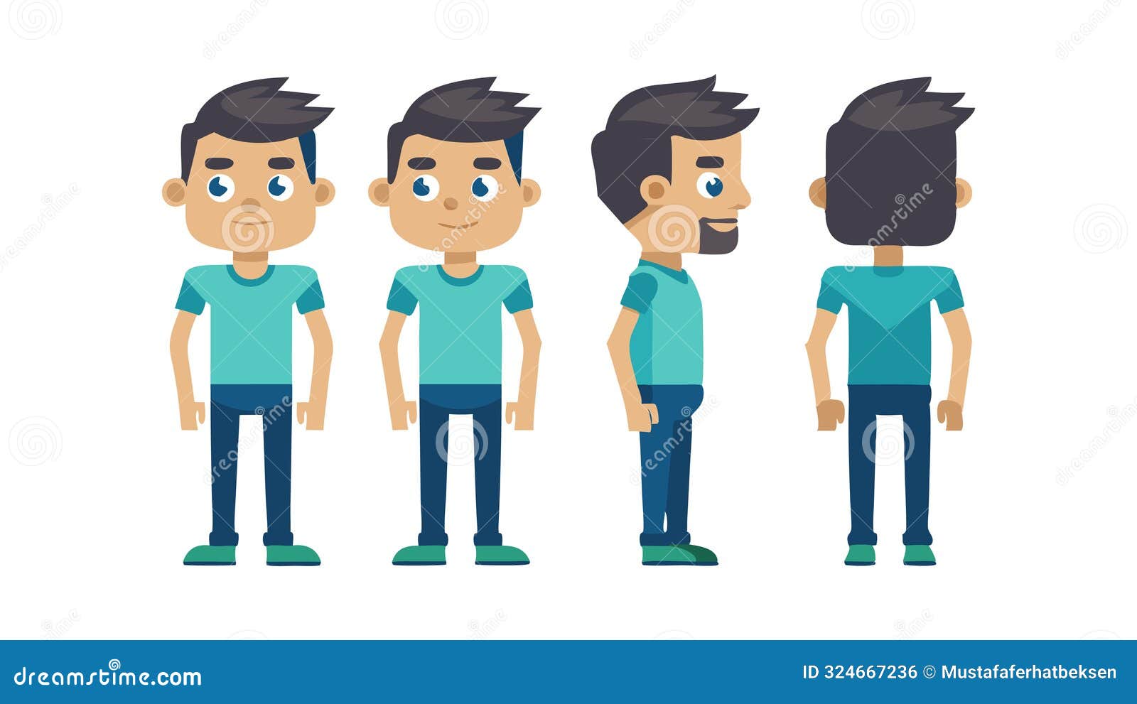 Cartoon Character Design with Four Different Views Including Front ...