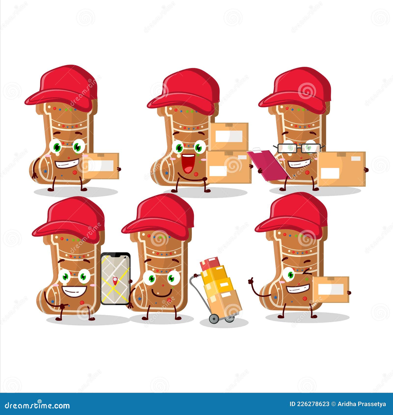 Cartoon Character Design of Gingerbread Socks Working As a Courier ...