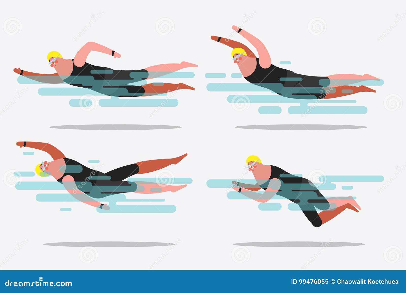 Cartoon Character Design Illustration. Show Various Swimming Stock ...
