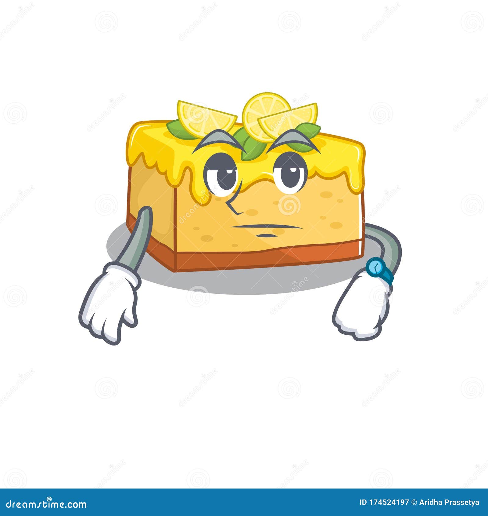 Cartoon Character Design of Lemon Cheesecake on a Waiting Gesture Stock ...