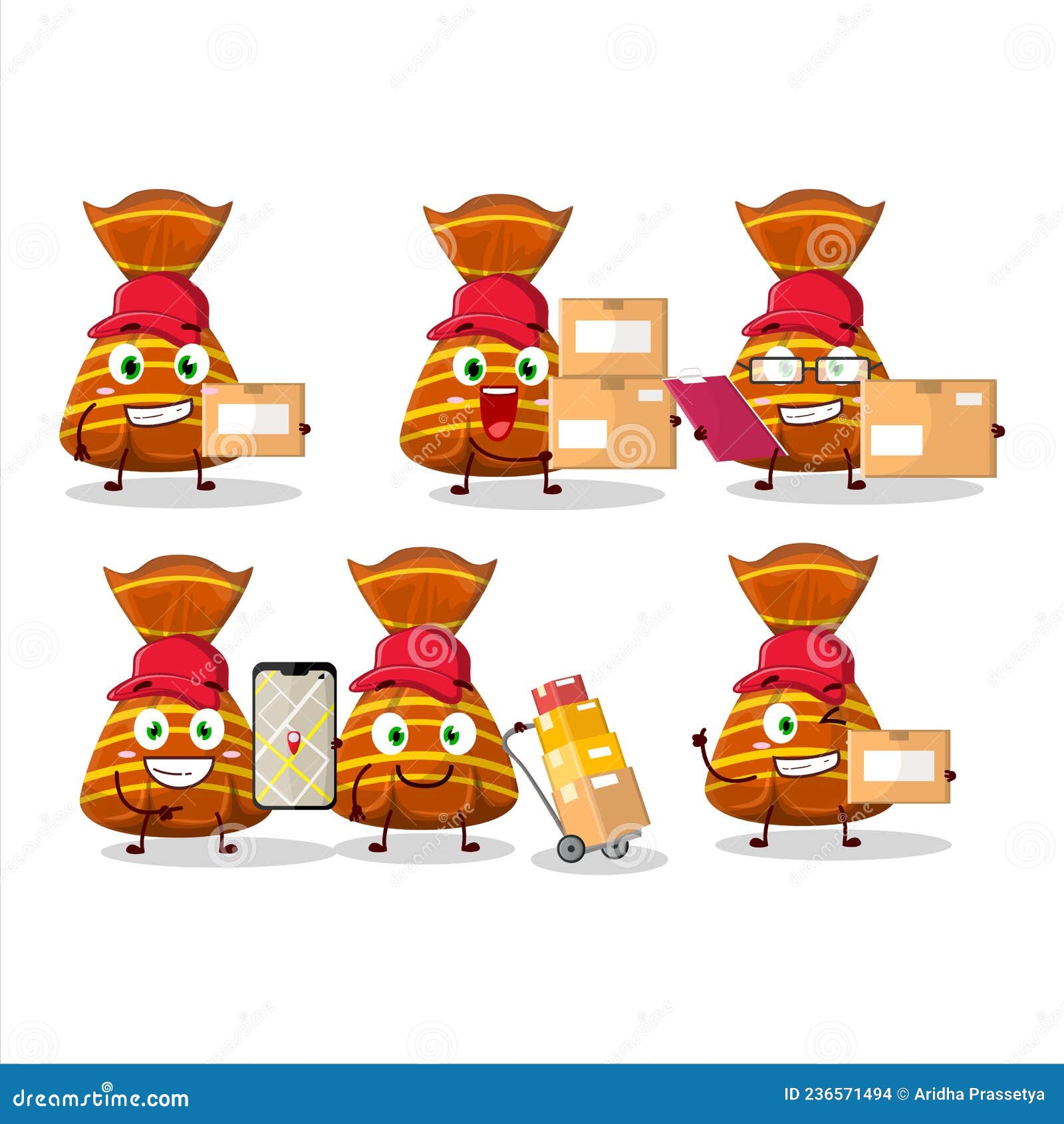 Cartoon Character Design of Orange Candy Wrappers Working As a Courier ...