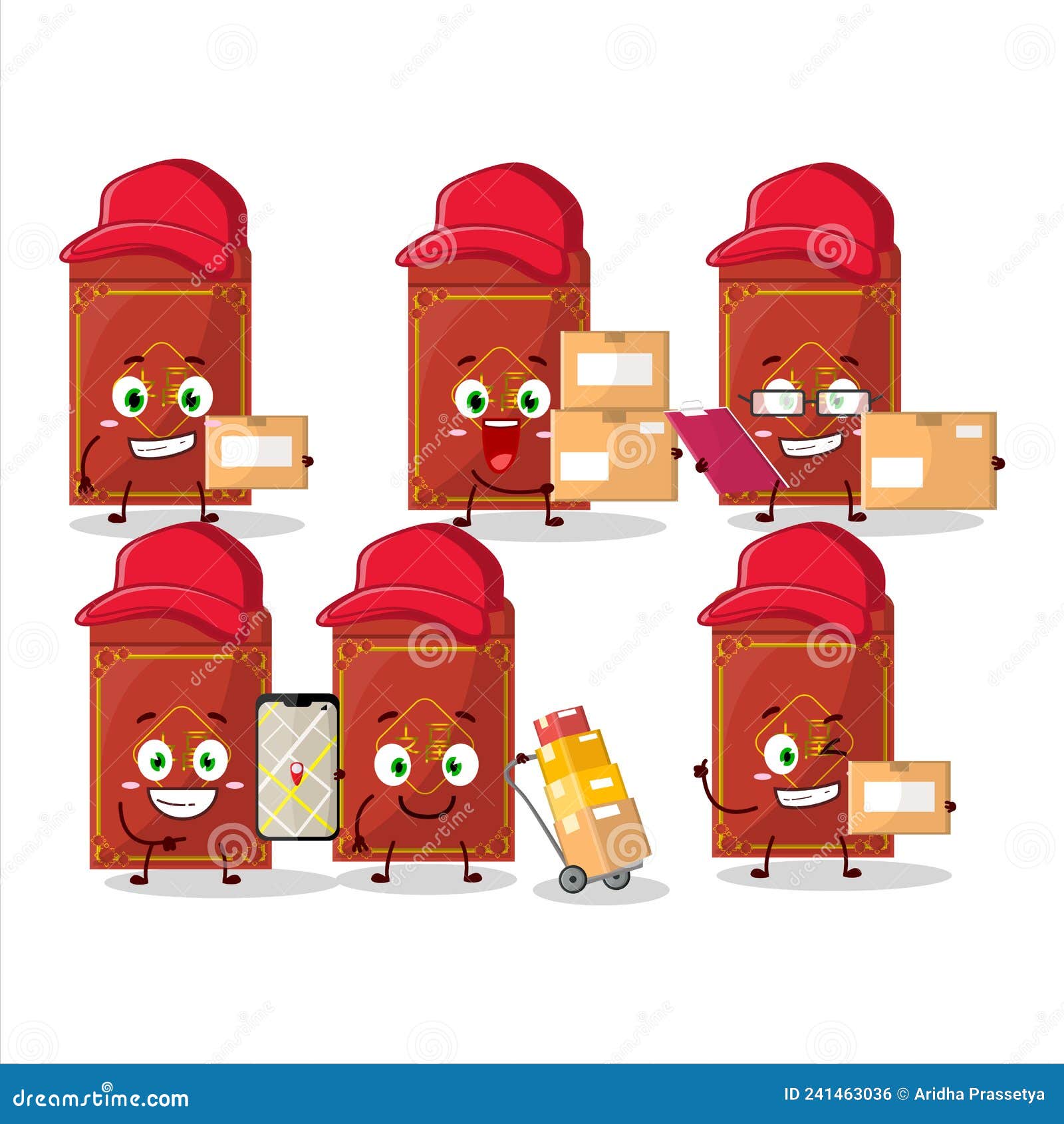 Cartoon Character Design of Red Packets Chinese Working As a Courier ...