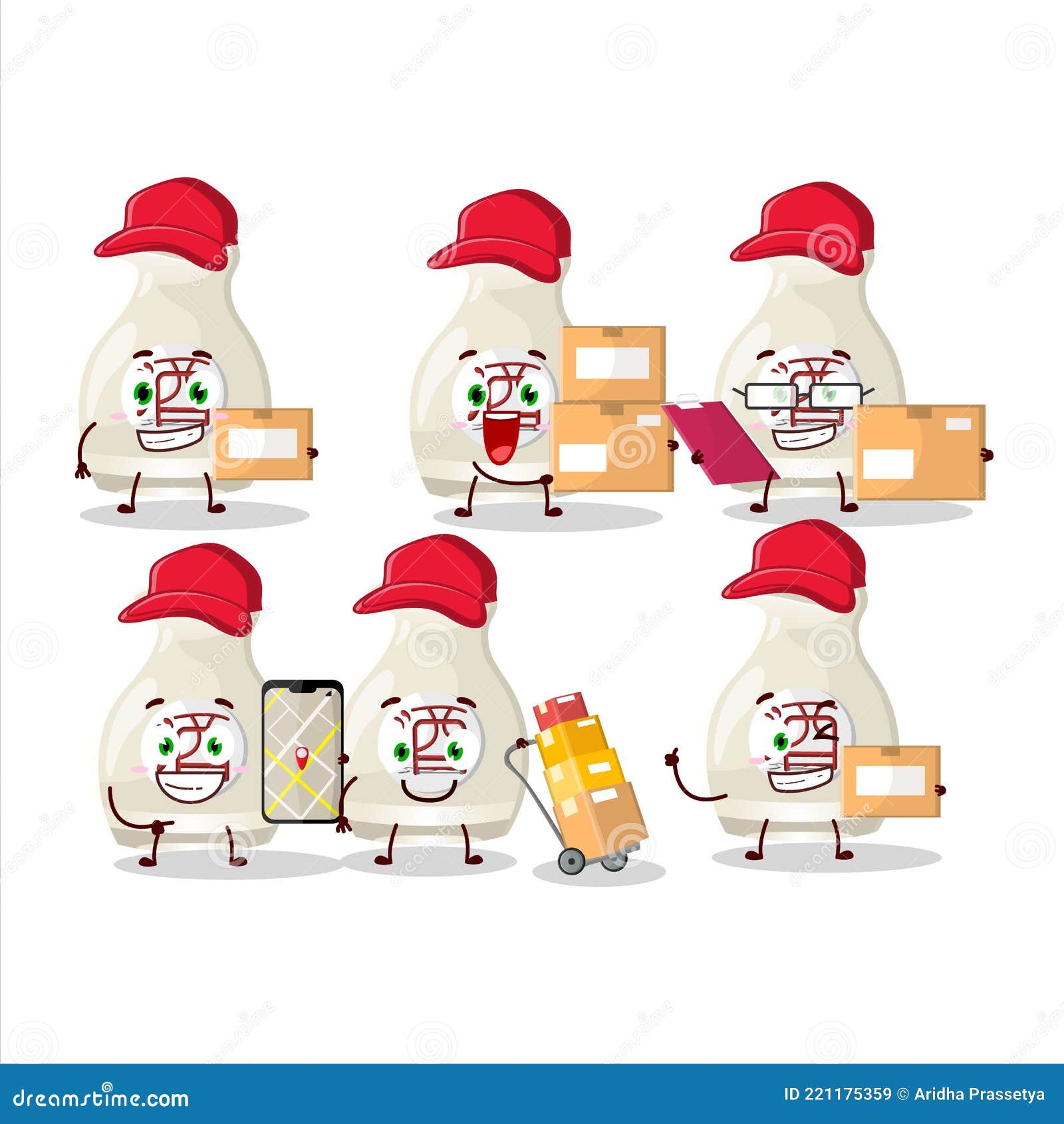 Cartoon Character Design of Sake Drink Working As a Courier Stock ...