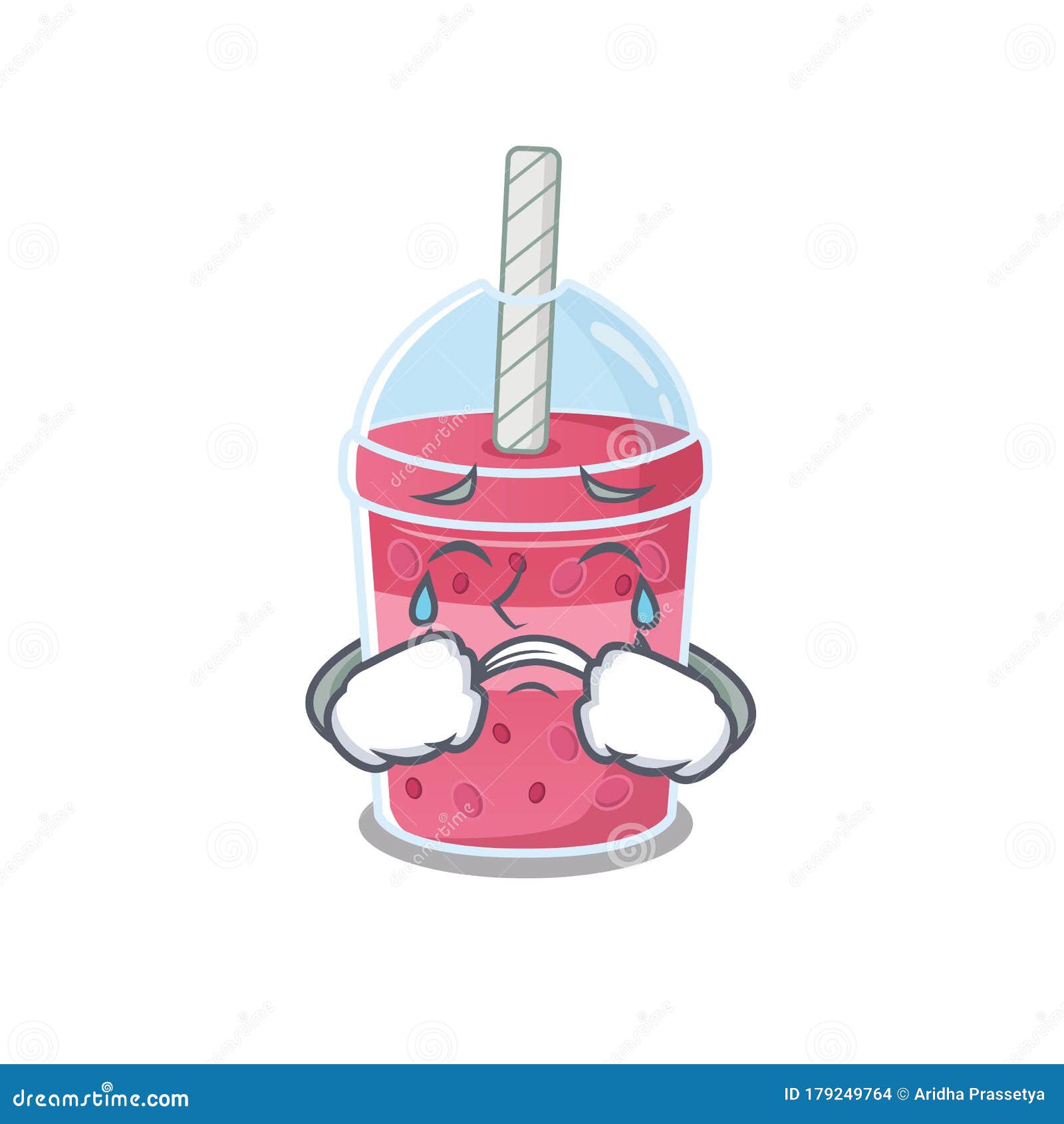 Cartoon Character Design of Strawberry Bubble Tea with a Crying Face ...
