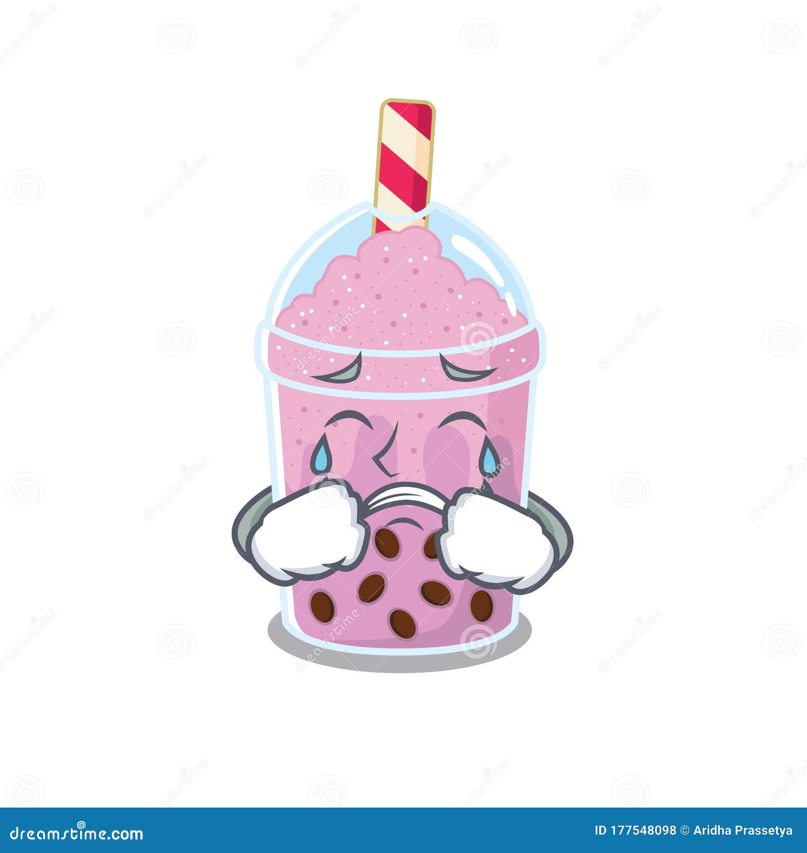 Cartoon Character Design of Taro Bubble Tea with a Crying Face Stock ...